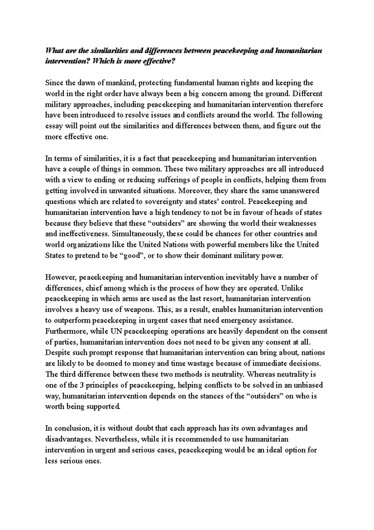 Peace Keeping versus humanitarian intervention - What are the ...