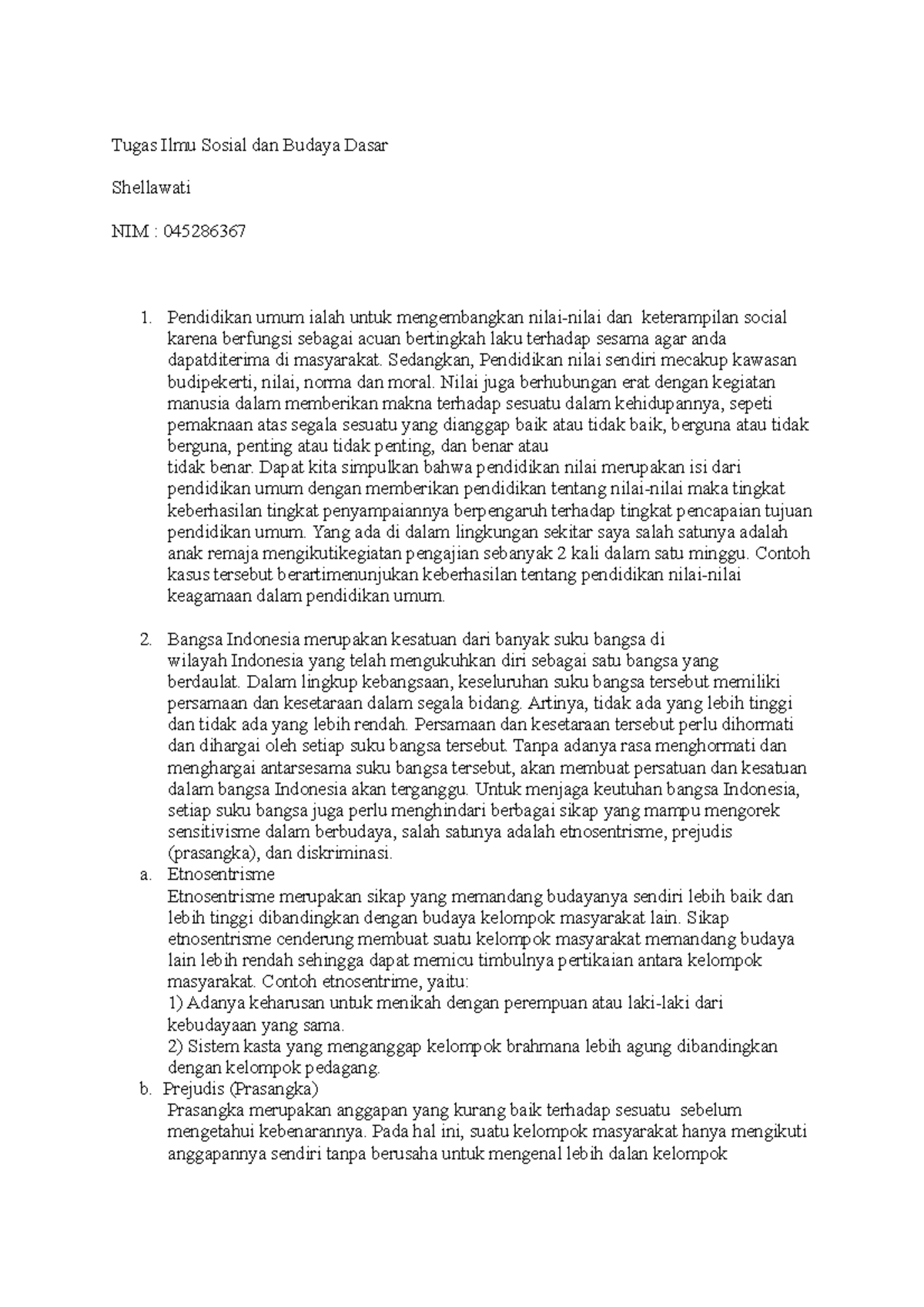 Tugas Ilmu Sosial dan Budaya dasar - Tugas Ilmu Sosial dan Budaya Dasar Shellawati NIM ...