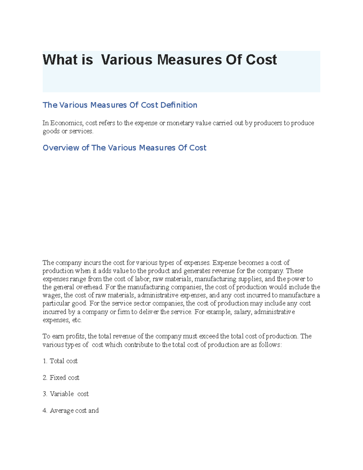 What is Various Measures Of Cost - Overview of The Various Measures Of ...