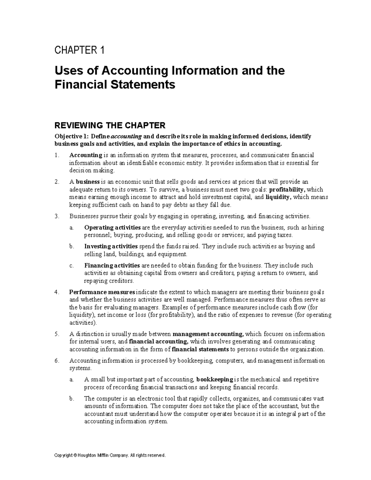 Chapter 1 Study Guide 23 - CHAPTER 1 Uses of Accounting Information and ...