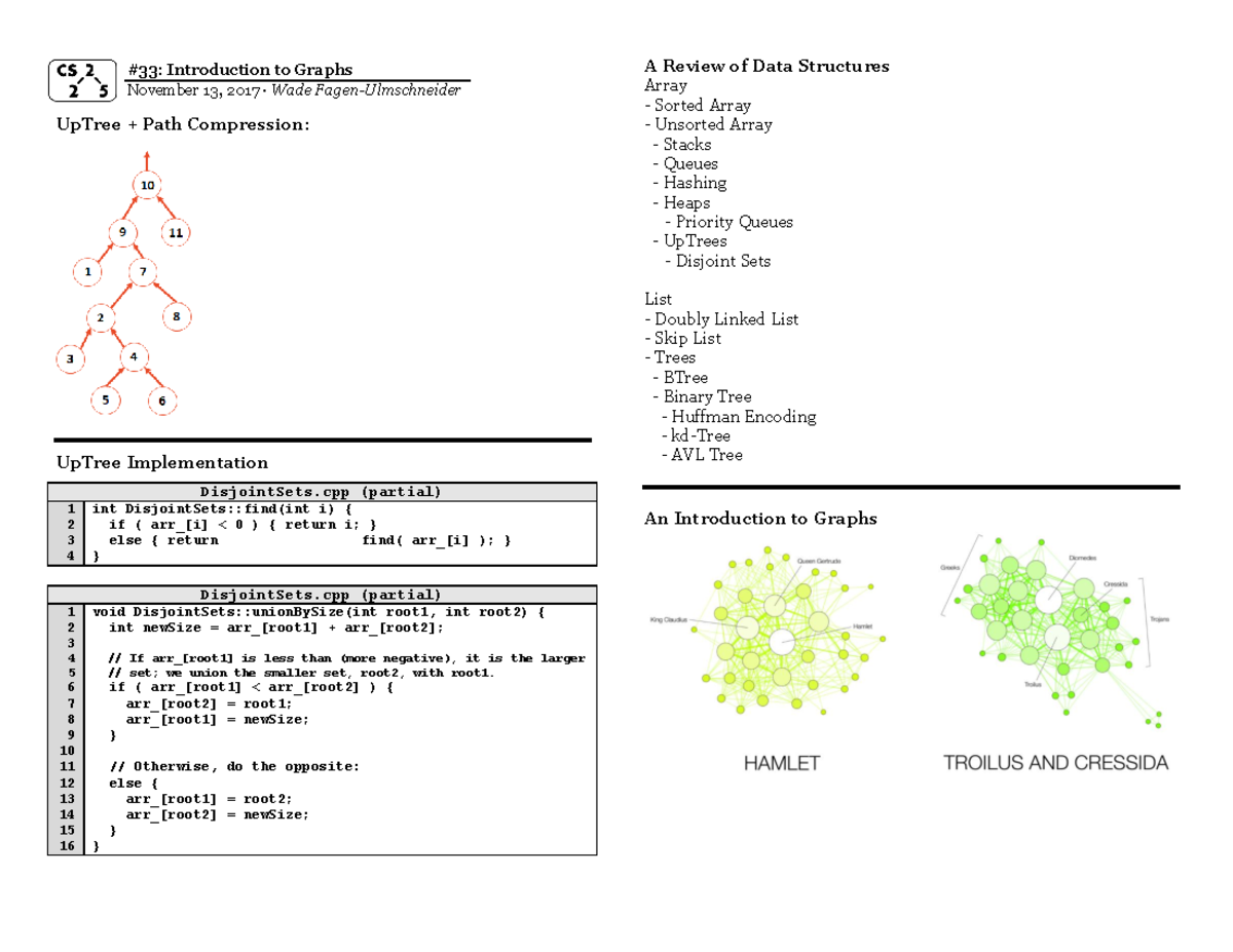 Cs225fa17 33 Graph Intro handout - # 33 : Introduction to Graphs ...