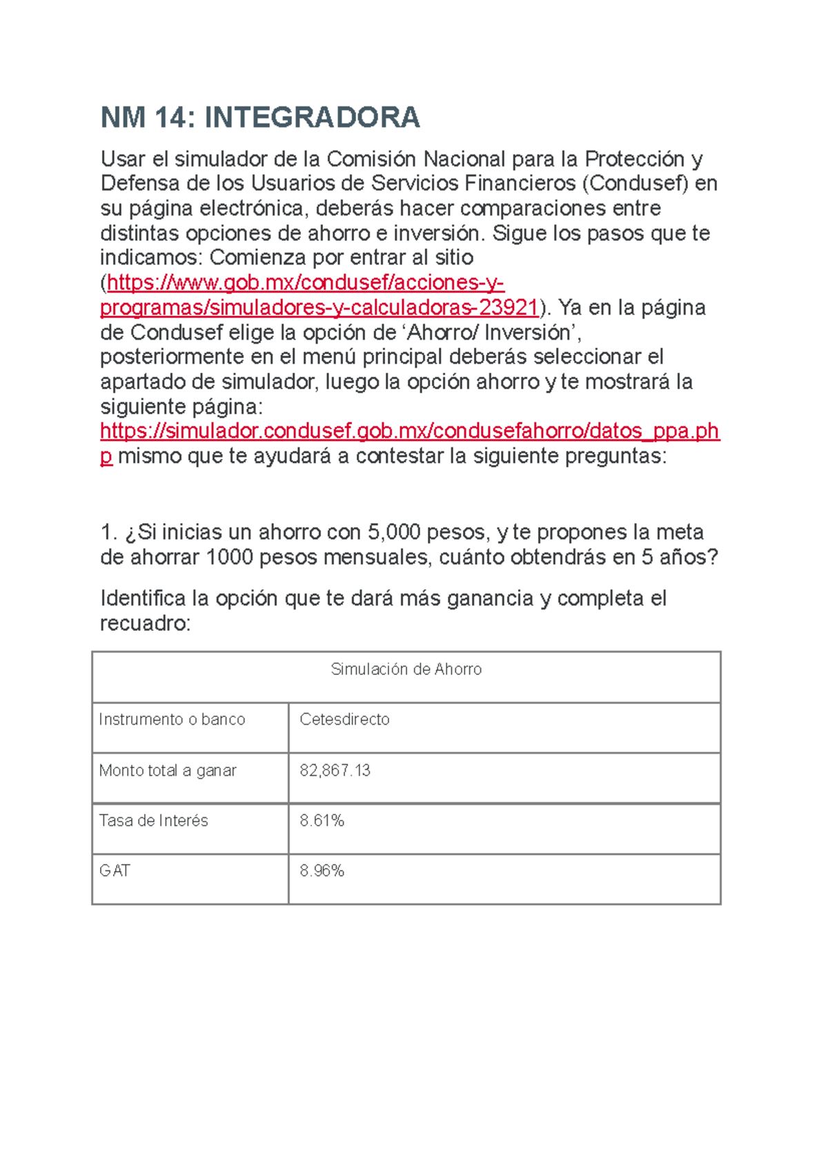 NM 14 Integradora - modulo 14 - NM 14: INTEGRADORA Usar el simulador de ...