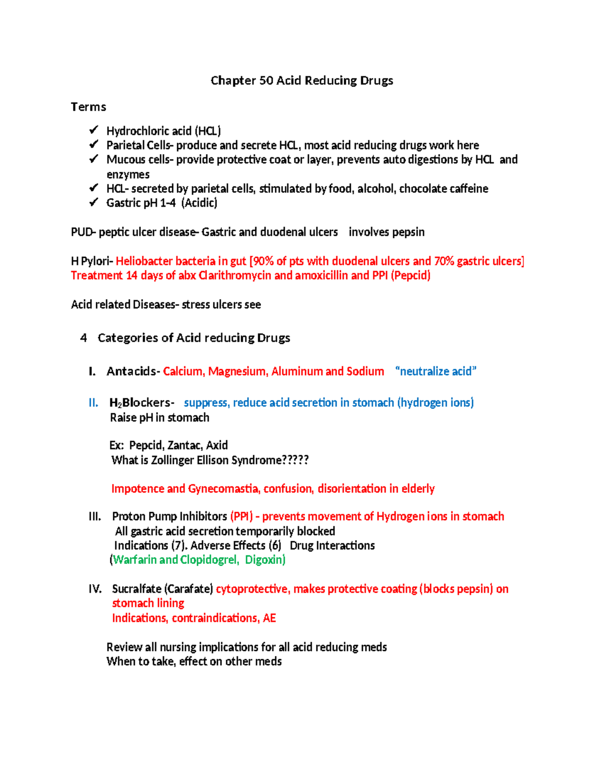 Chapter 50 Acid Reducing Drugs (1) summary (1) (3)-1 - Chapter 50 Acid ...