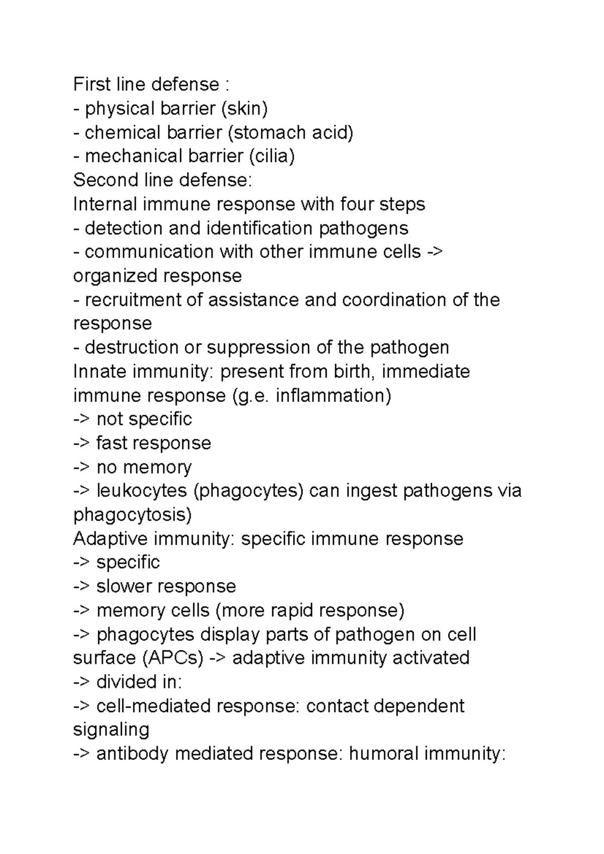 First lines of defence - Adaptive immunity: specific immune response ...