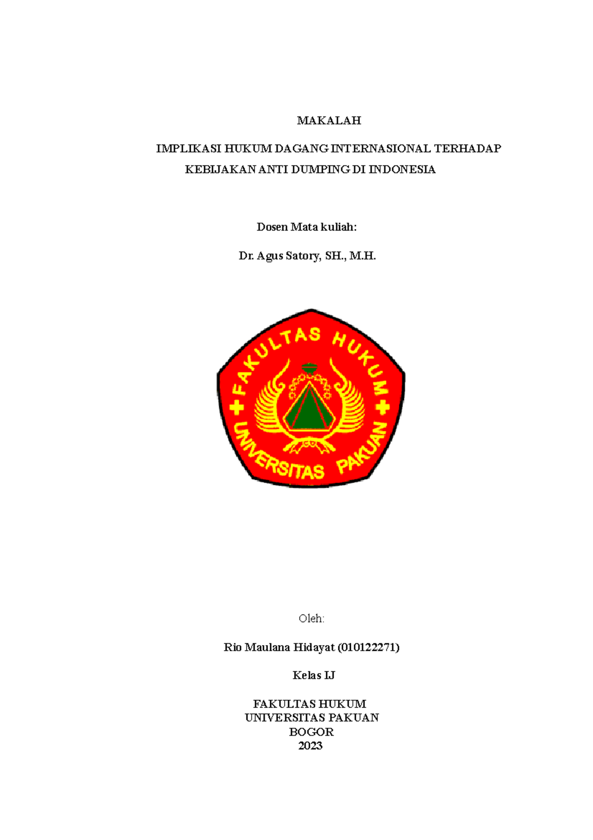 Makalah Hukum Dagang Implikasi Hukum Dagang Internasional Terhadap ...