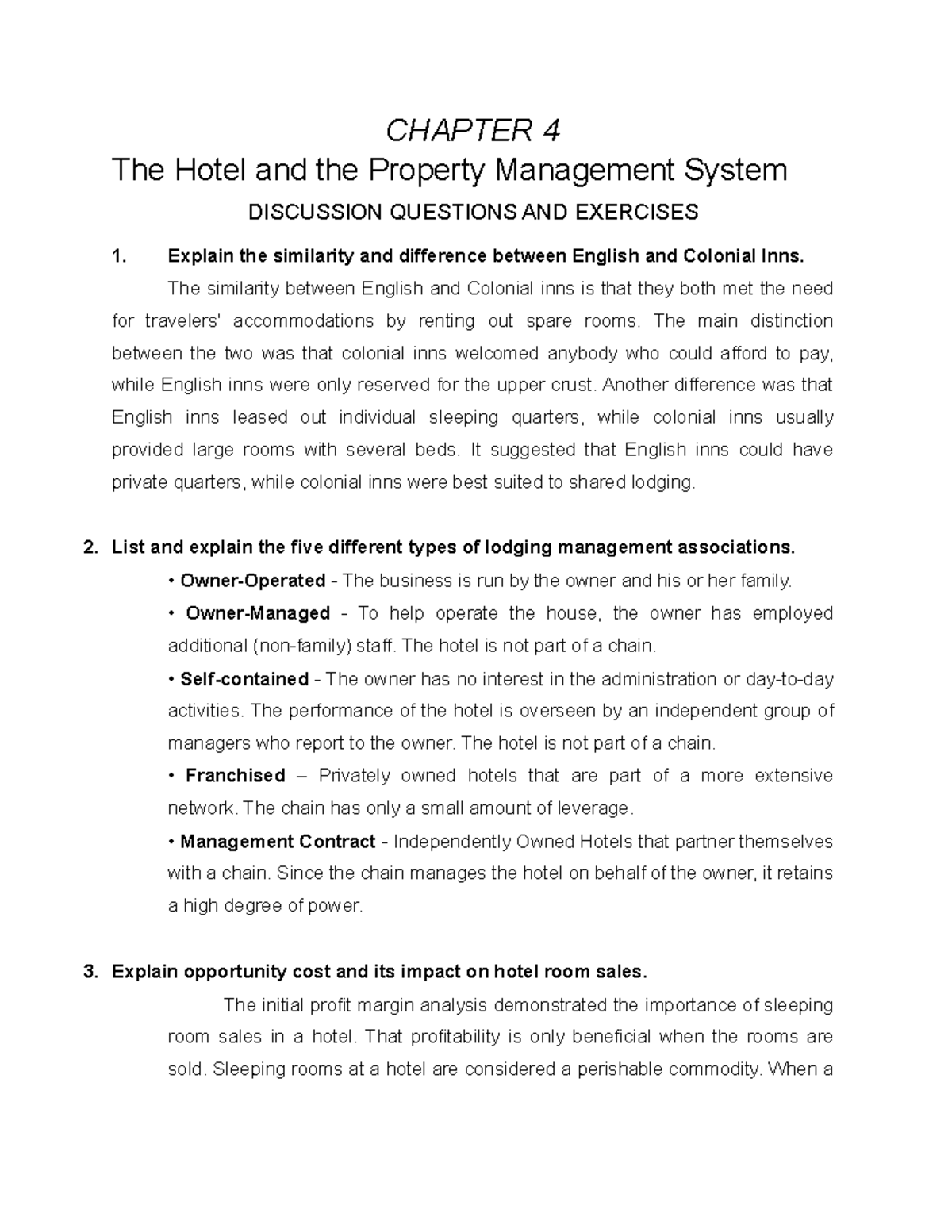 Chapter 4 - notes - CHAPTER 4 The Hotel and the Property Management ...