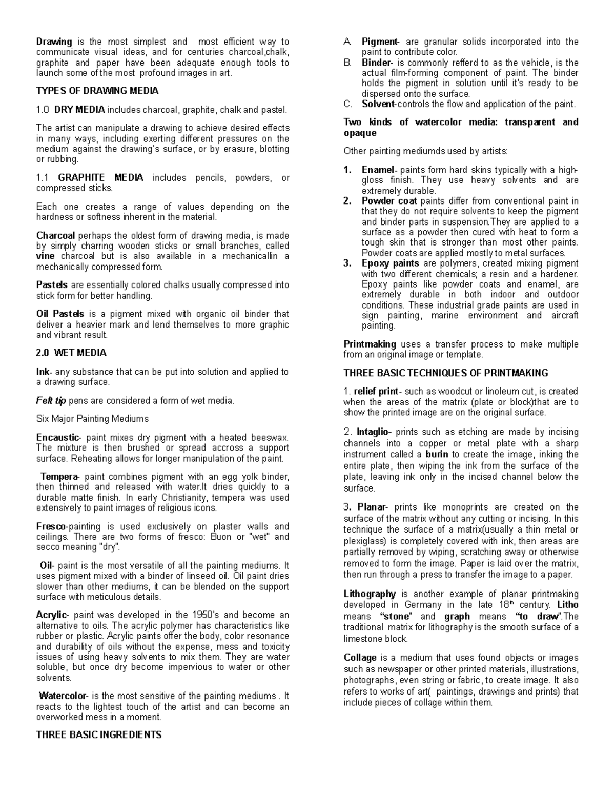 Artap-LAST- Module - Drawing, Types of Drawing Media, Three basic Ingredients, Three Basic ...