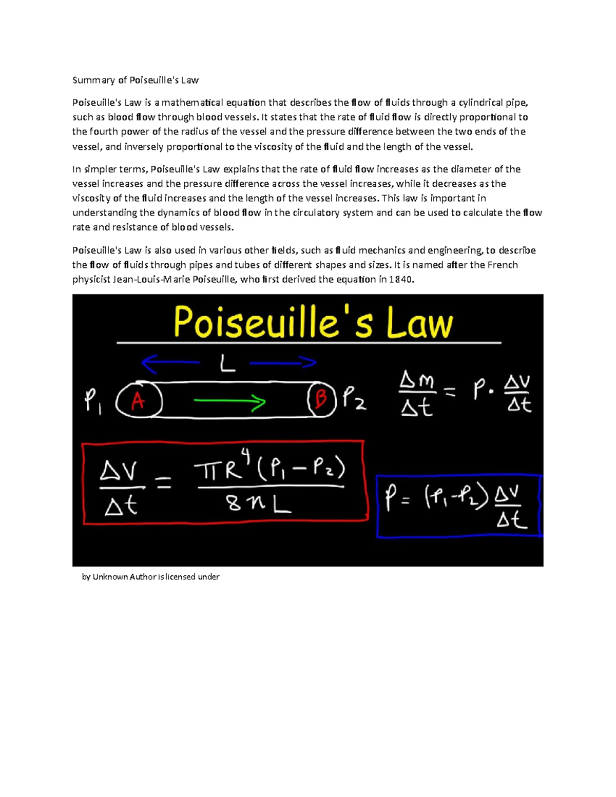 Summary Of Poiseuille Law Summary Of Poiseuille s Law Poiseuille s