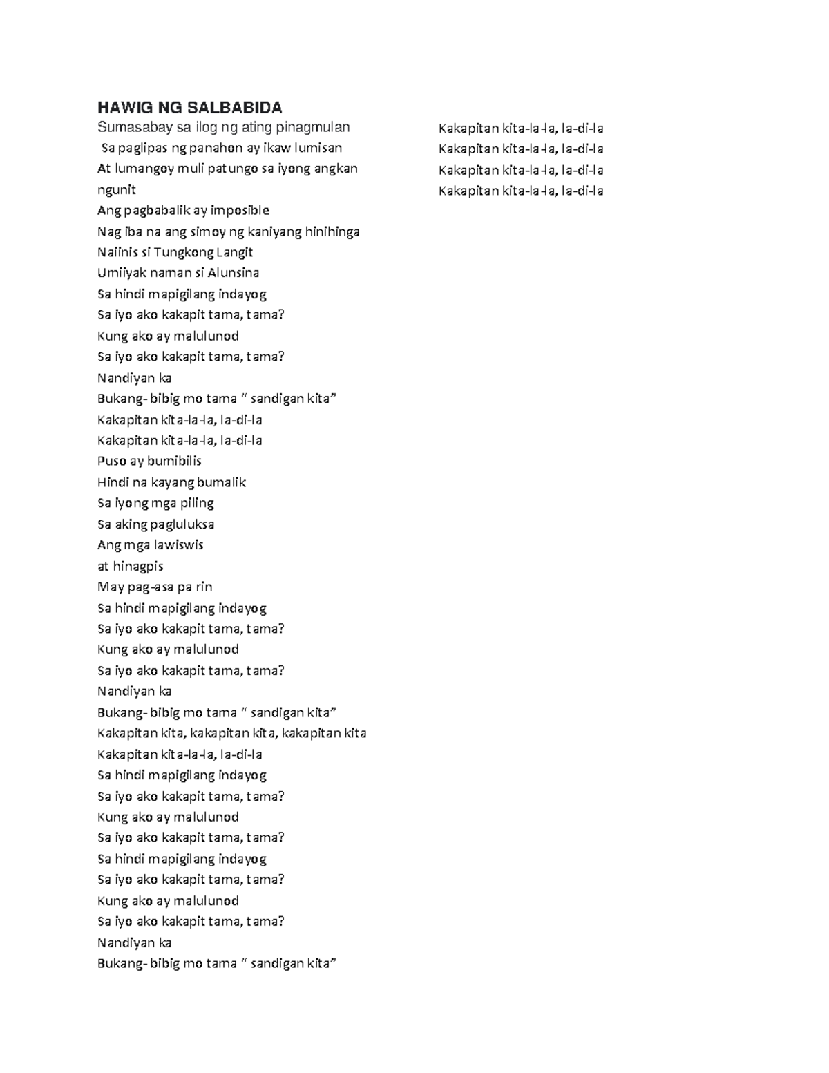 Hawig ng Kanta sa Musika - HAWIG NG SALBABIDA Sumasabay sa ilog ng ...