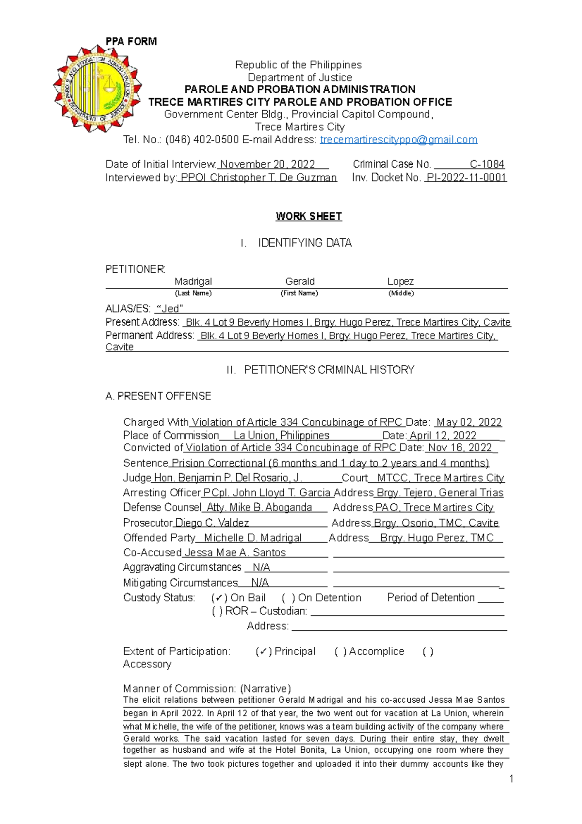 Worksheet-for-probation - Republic of the Philippines Department of ...