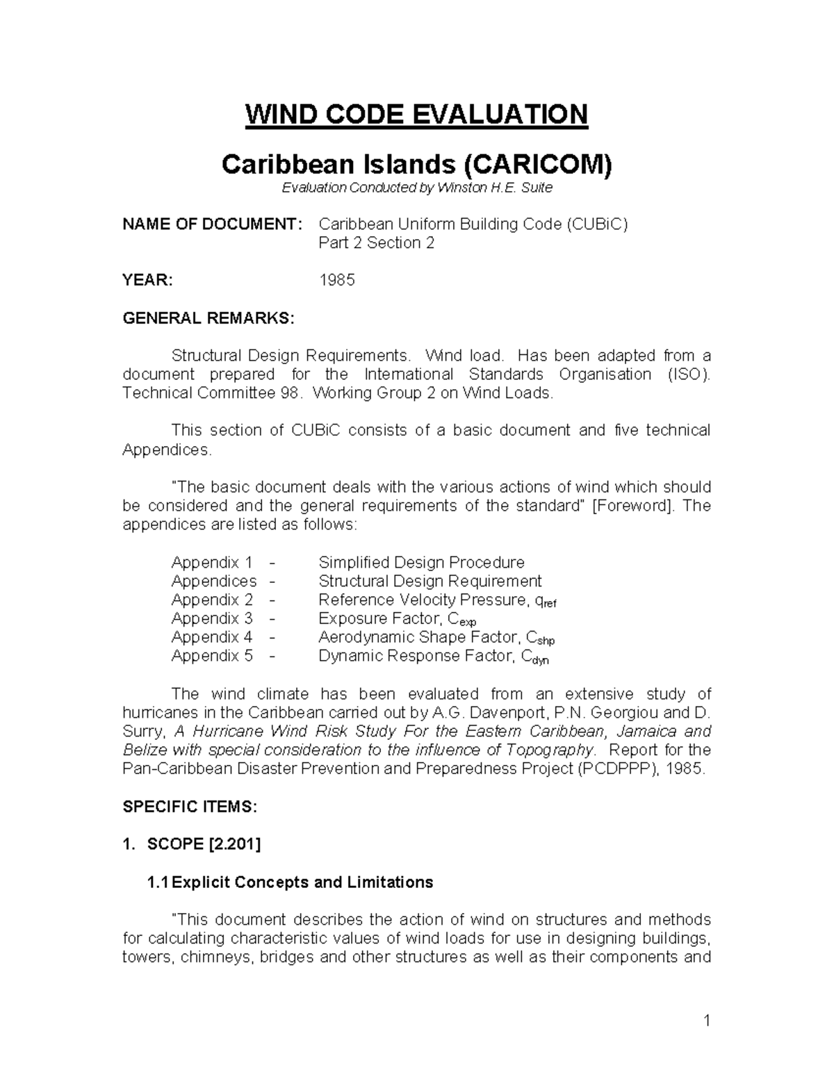 1985 Caribbean Uniform Building Code(wind) - WIND CODE EVALUATION Caribbean Islands (CARICOM ...