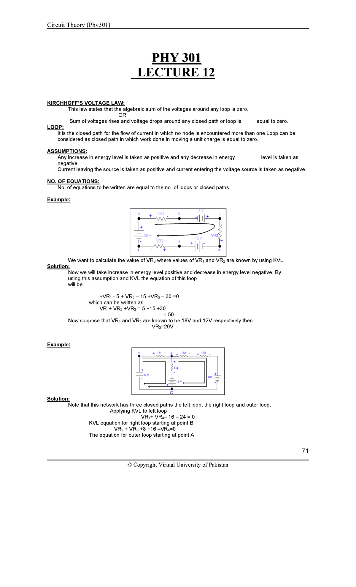 12 - all handouts - Circuit Theory (Phy301) 71 © Copyright Virtual University of Pakistan PH ...