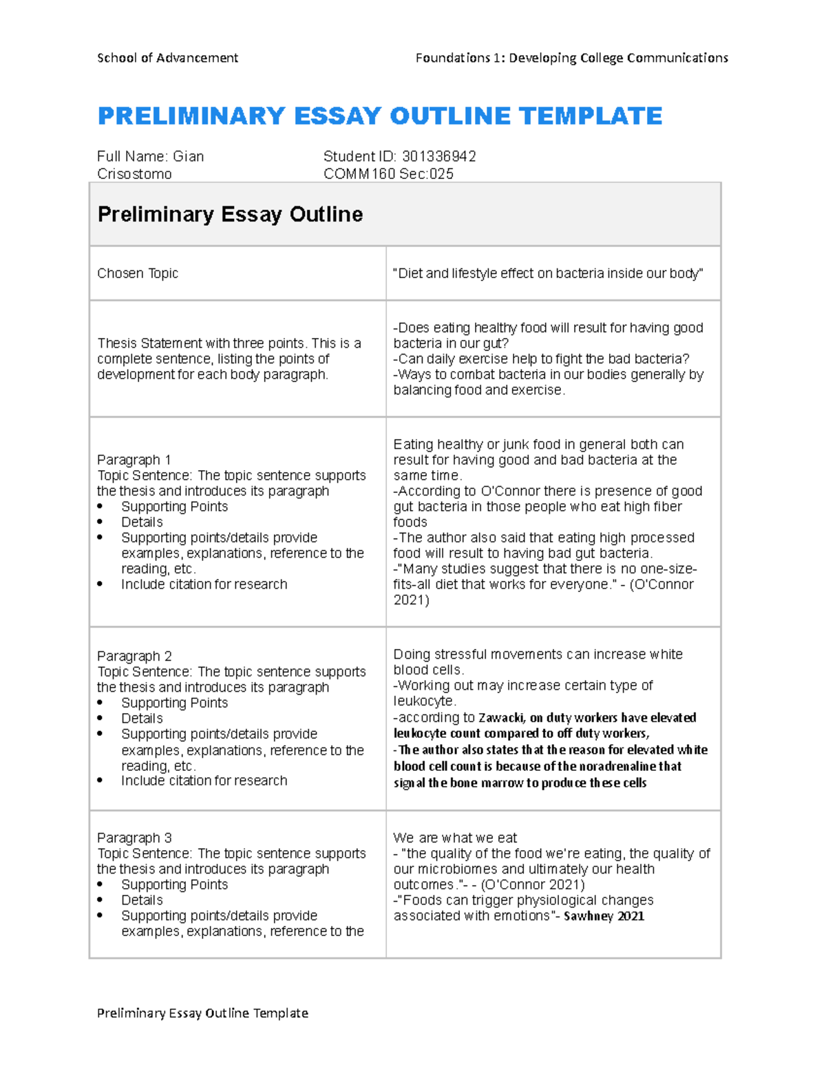 Crisostomo Preliminary Essay Outline - School of Advancement ...