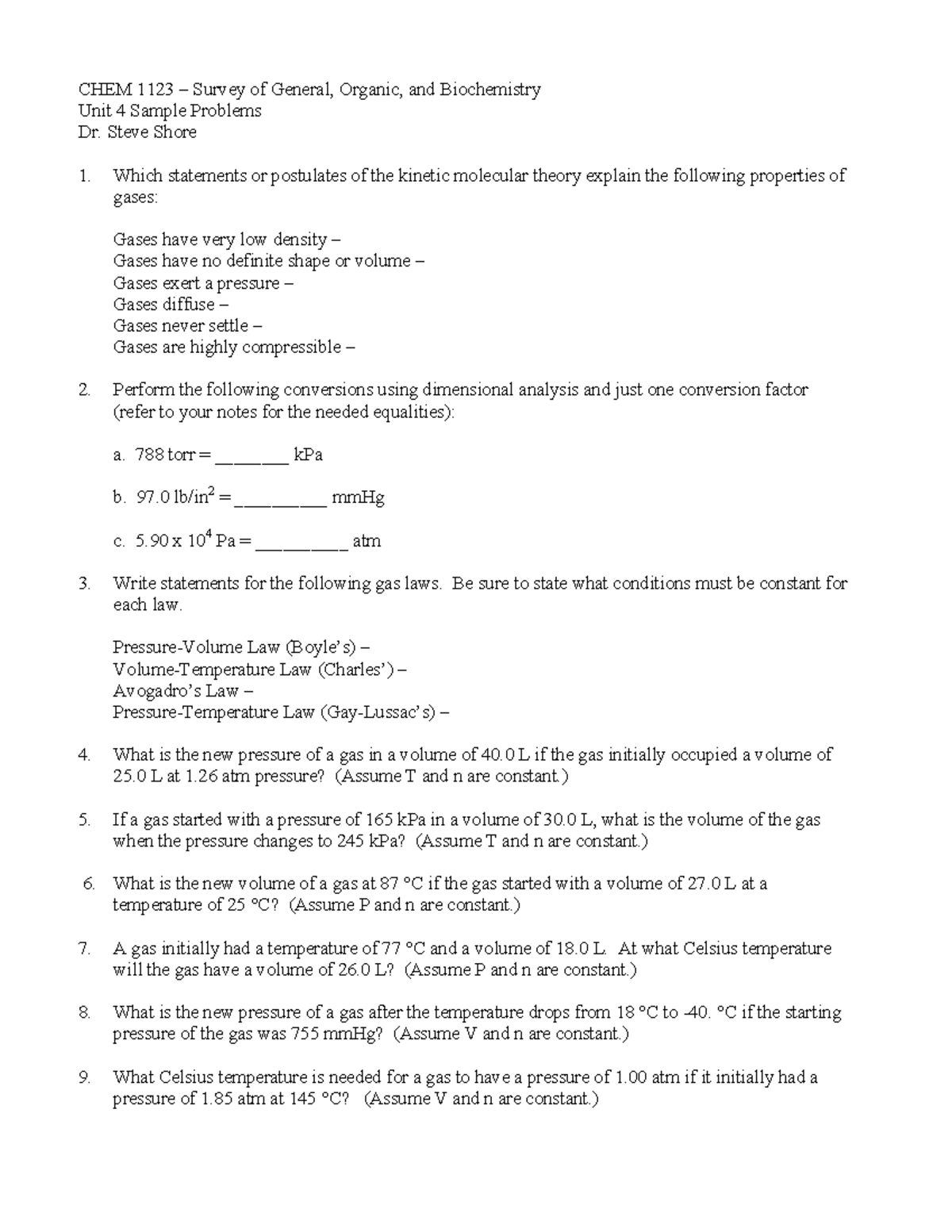 CHEM 1123 Unit 4 sample problems - ! - Studocu