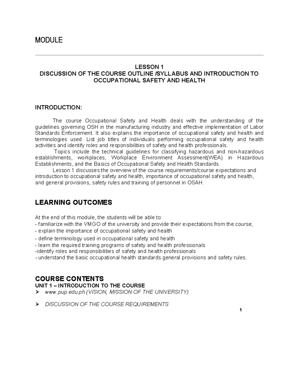 Revised ims in osah - Lecture notes 1 - MODULE LESSON 1 DISCUSSION OF ...