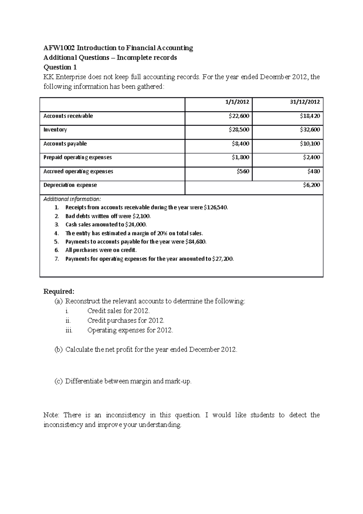 Additional question Incomplete record law - AFW1002 Introduction to ...