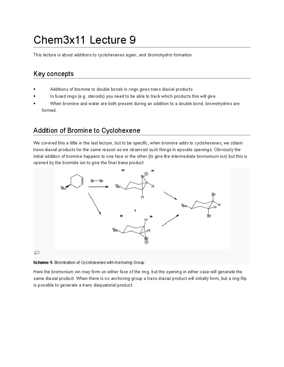 Lecture notes, lecture 9 - Addition of bromine to cyclic double bonds ...