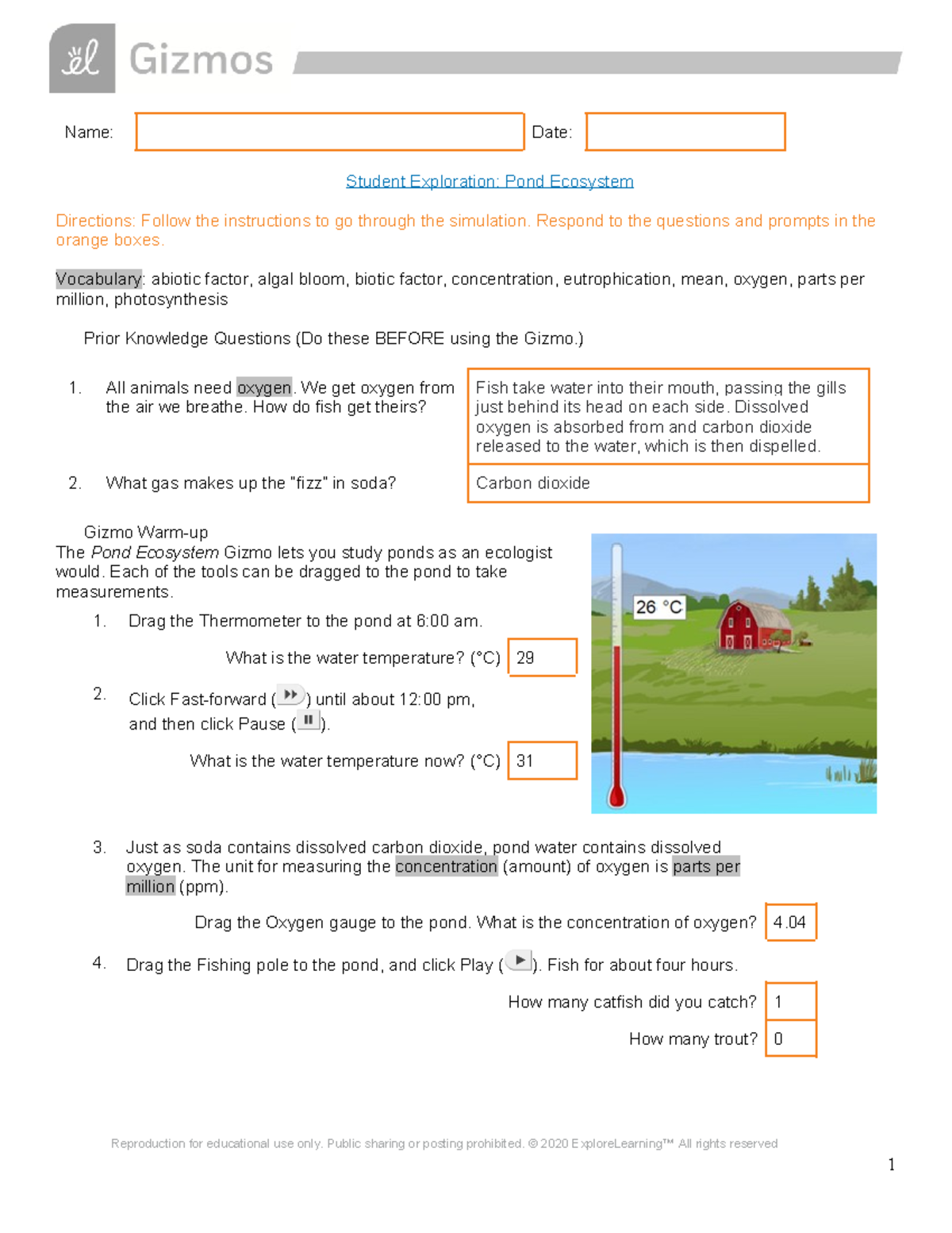 Pond Ecosystem Simulation Assignment - Name: Date: Student Exploration ...