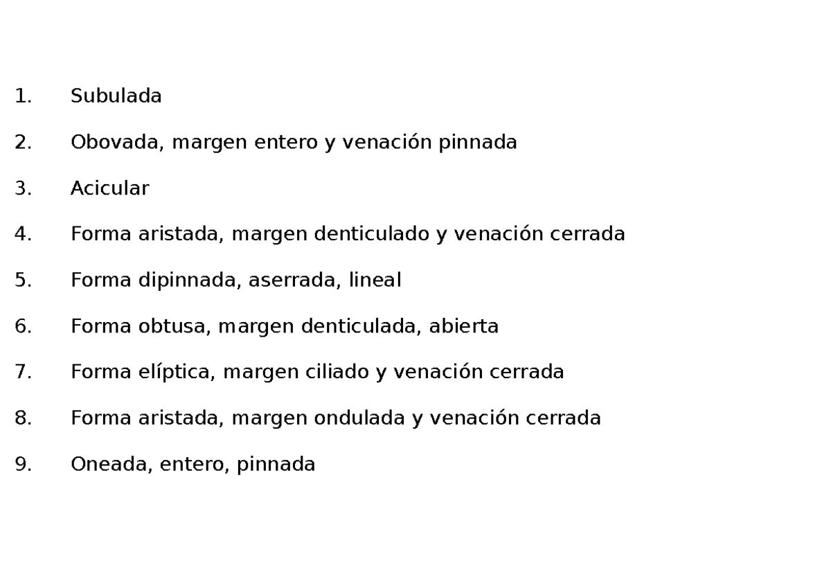 Clasificación DE LAS Hojas POR SU Forma - 1. Subulada 2. Obovada ...