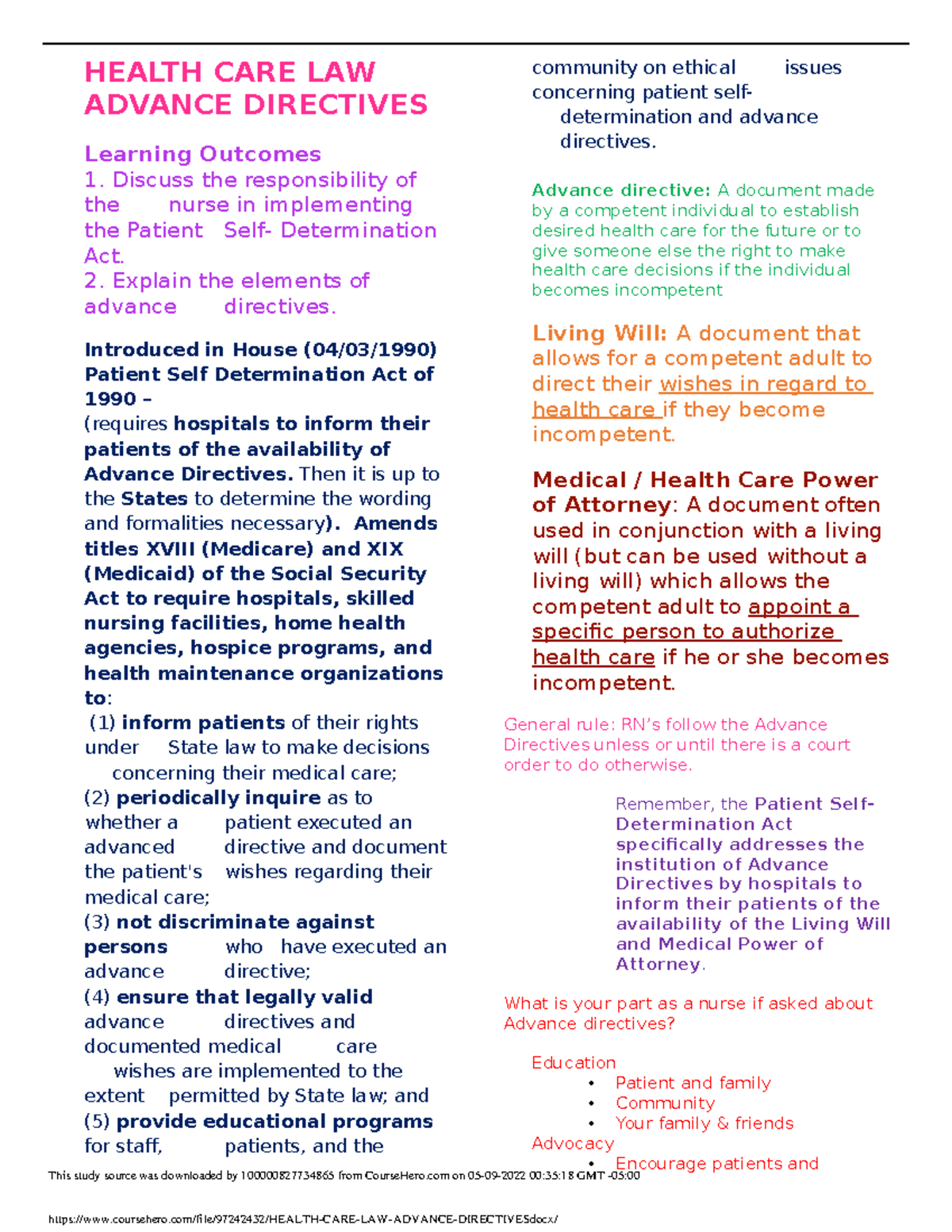 Health CARE LAW Advance Directives - HEALTH CARE LAW ADVANCE DIRECTIVES ...