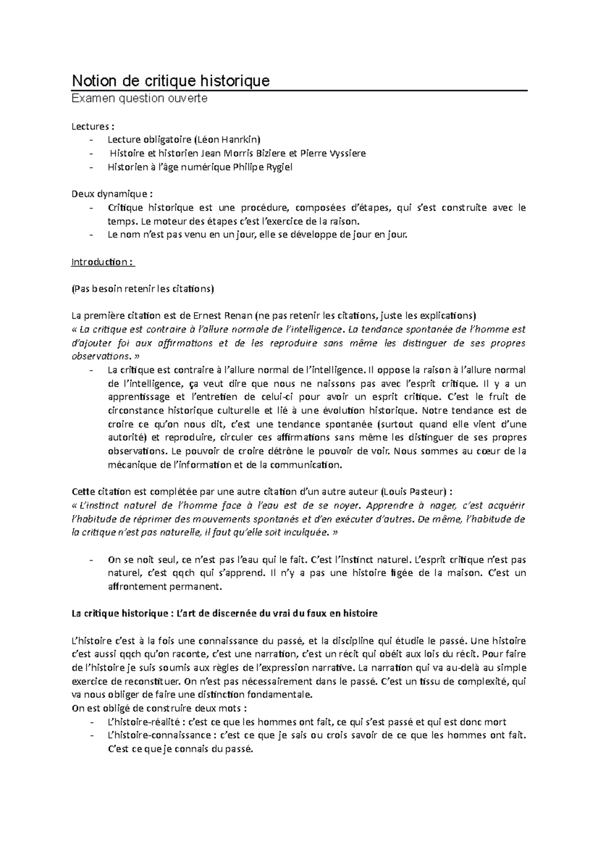 Notion de critique historique - Notion de critique historique Examen ...