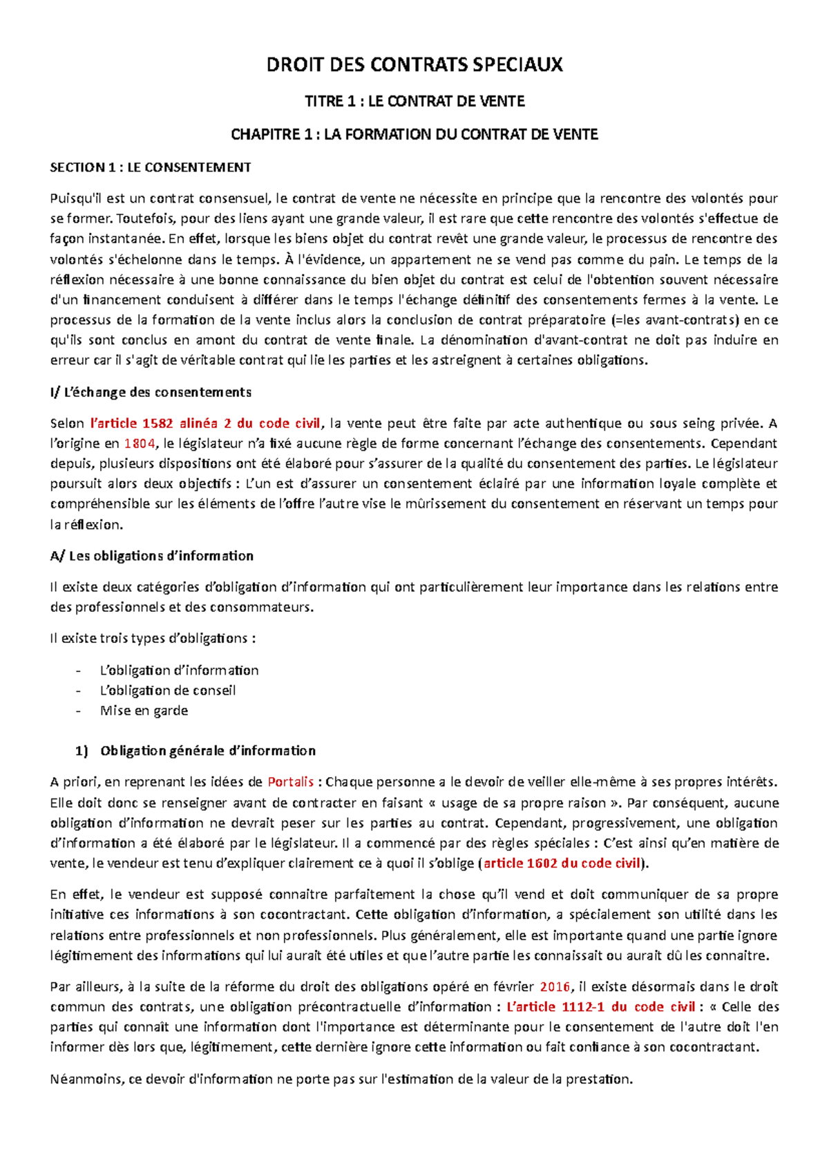 Droit des contrats - DROIT DES CONTRATS SPECIAUX TITRE 1 : LE CONTRAT ...