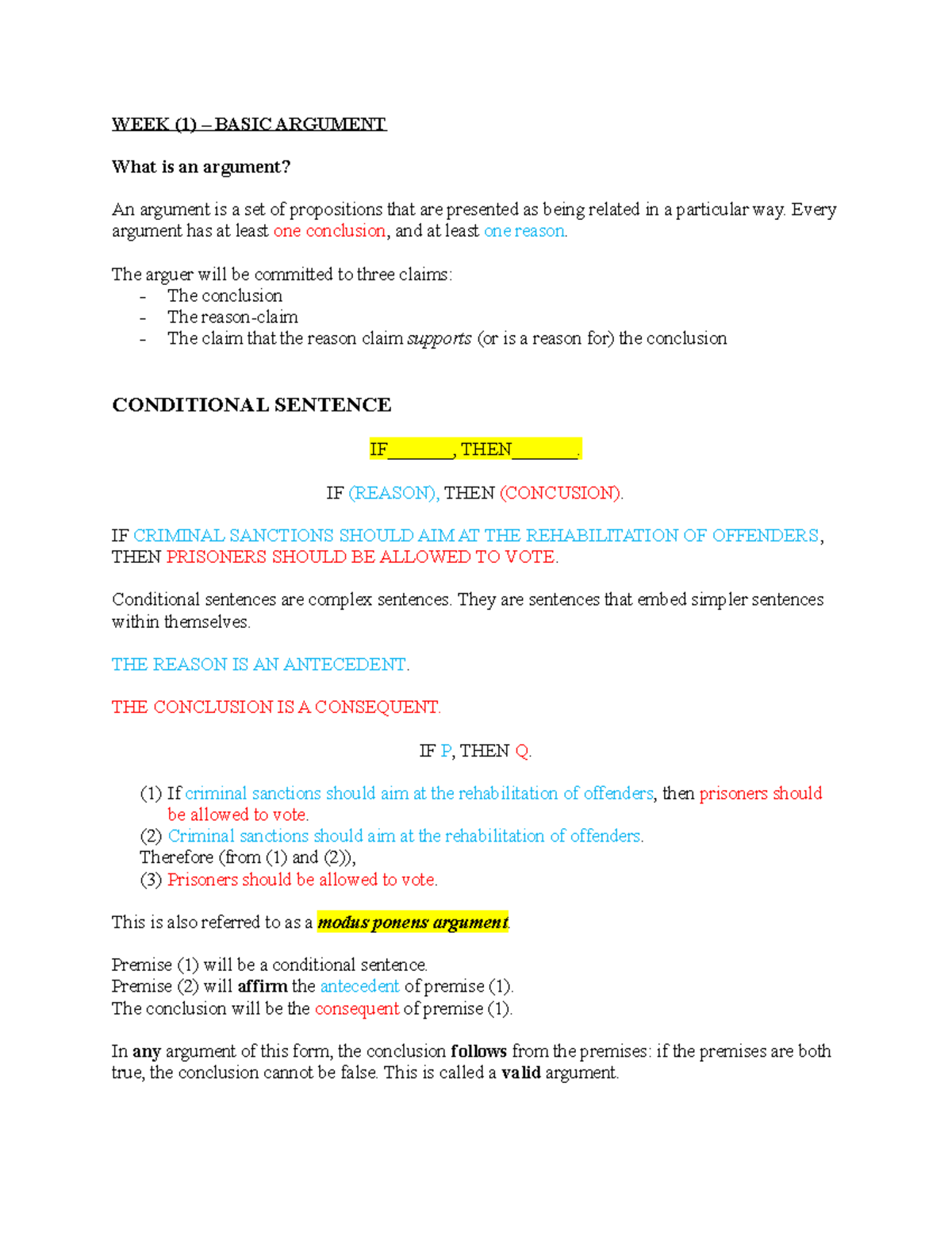 LAWS08139 - CLT Notes - WEEK (1) – BASIC ARGUMENT What is an argument ...