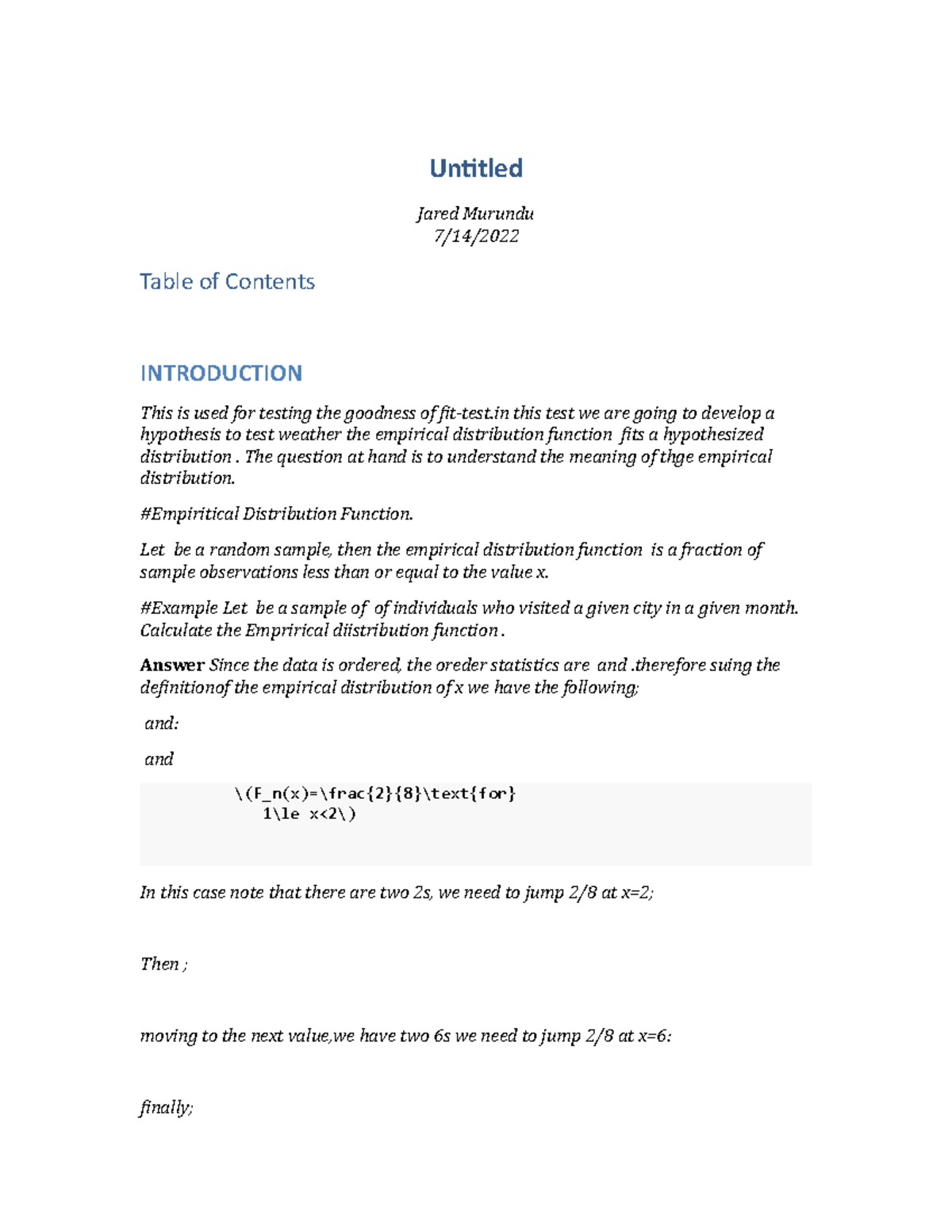 Kolmogrov-Sminov-assignment - Untitled Jared Murundu 7/14/ Table of Contents INTRODUCTION This ...