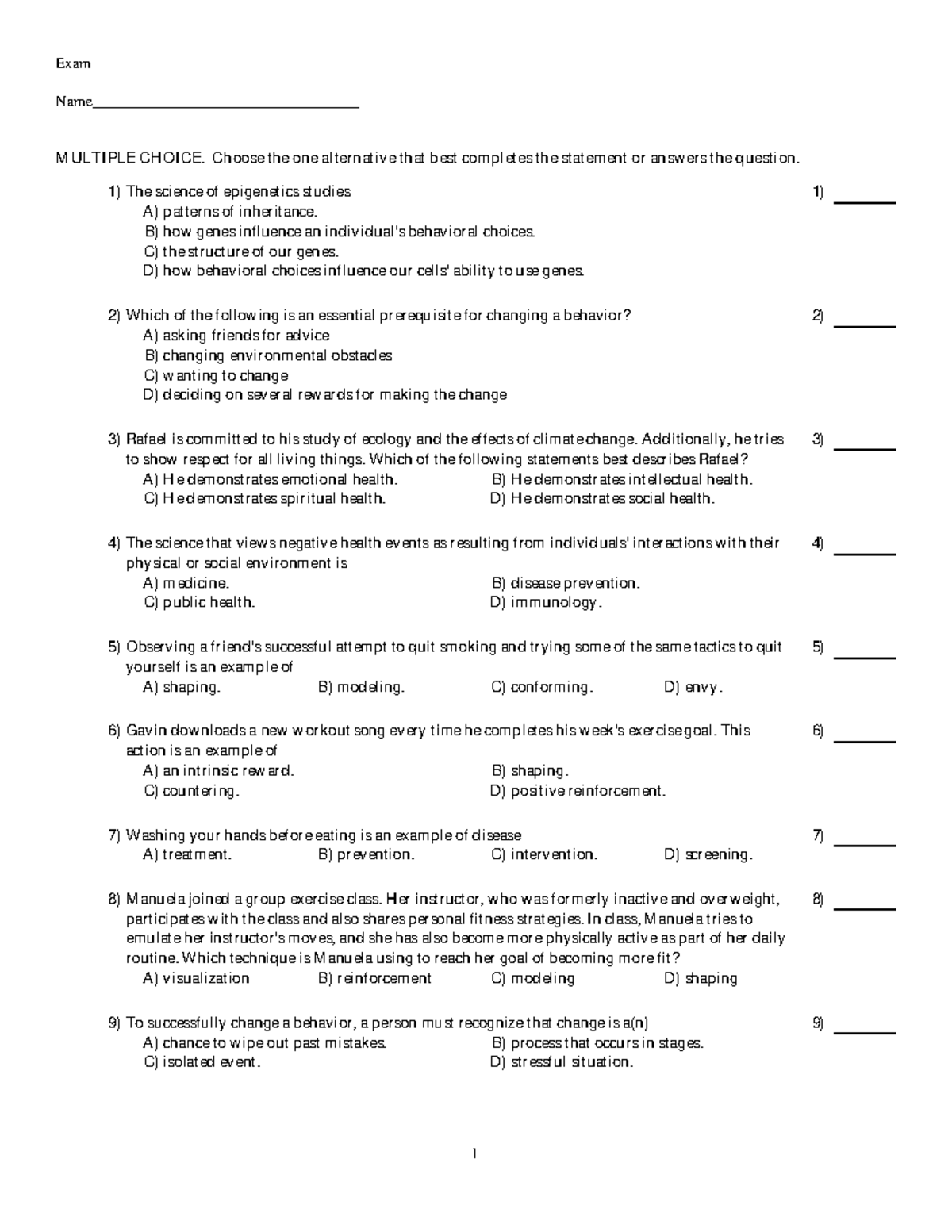 Ch 2 - Notes - Exam Name___________________________________ MULTIPLE ...