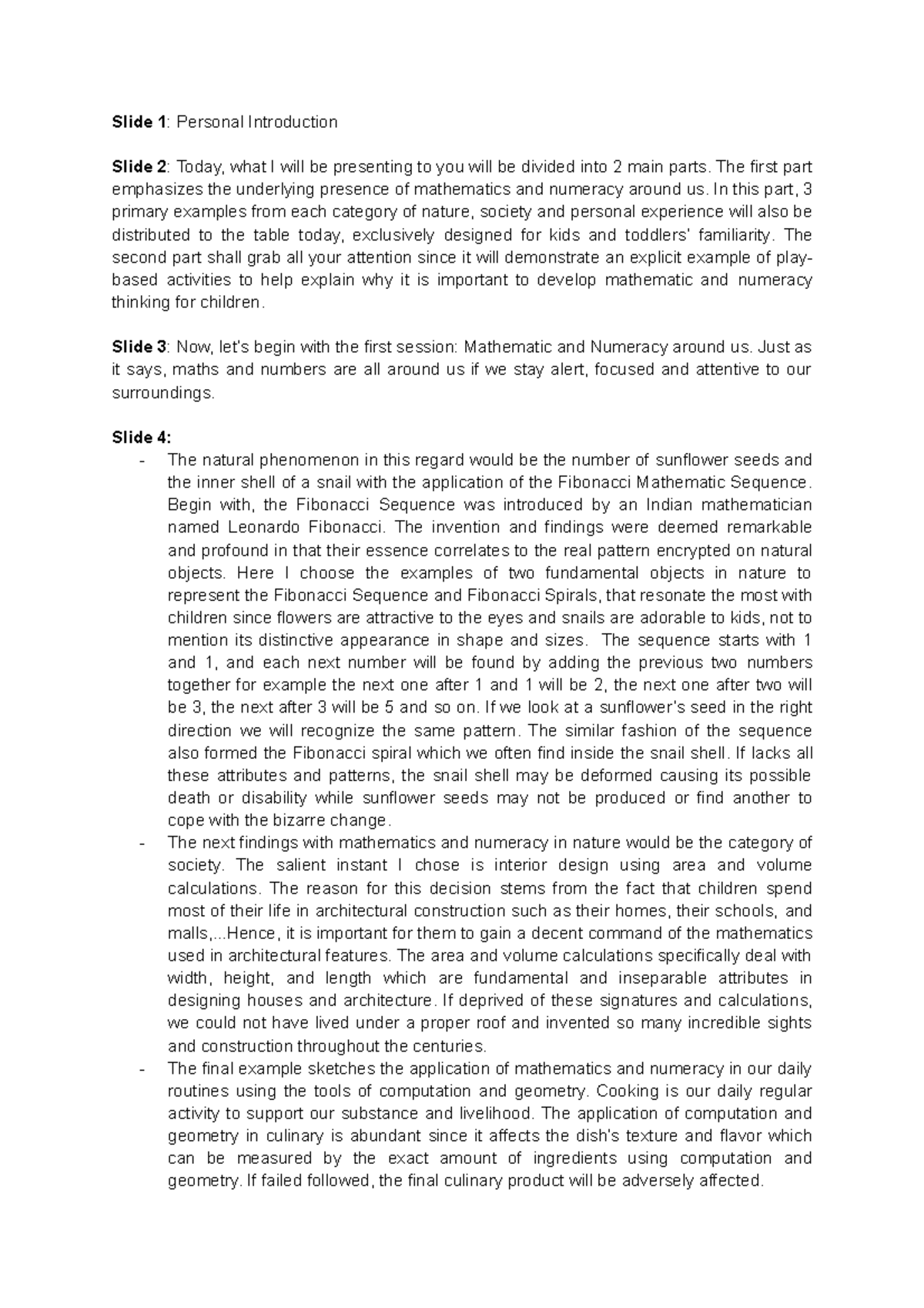 Script - math for kids - Slide 1 : Personal Introduction Slide 2 ...