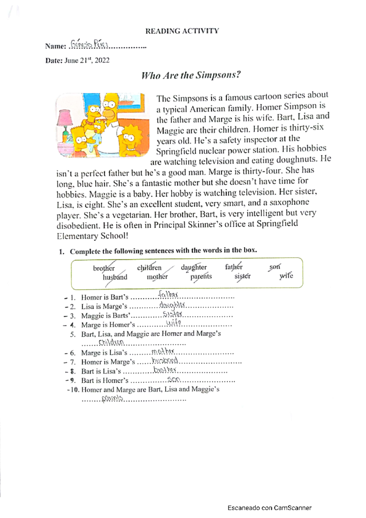 Reading-THE Simpsons - Ayuda - Ingles II - Studocu