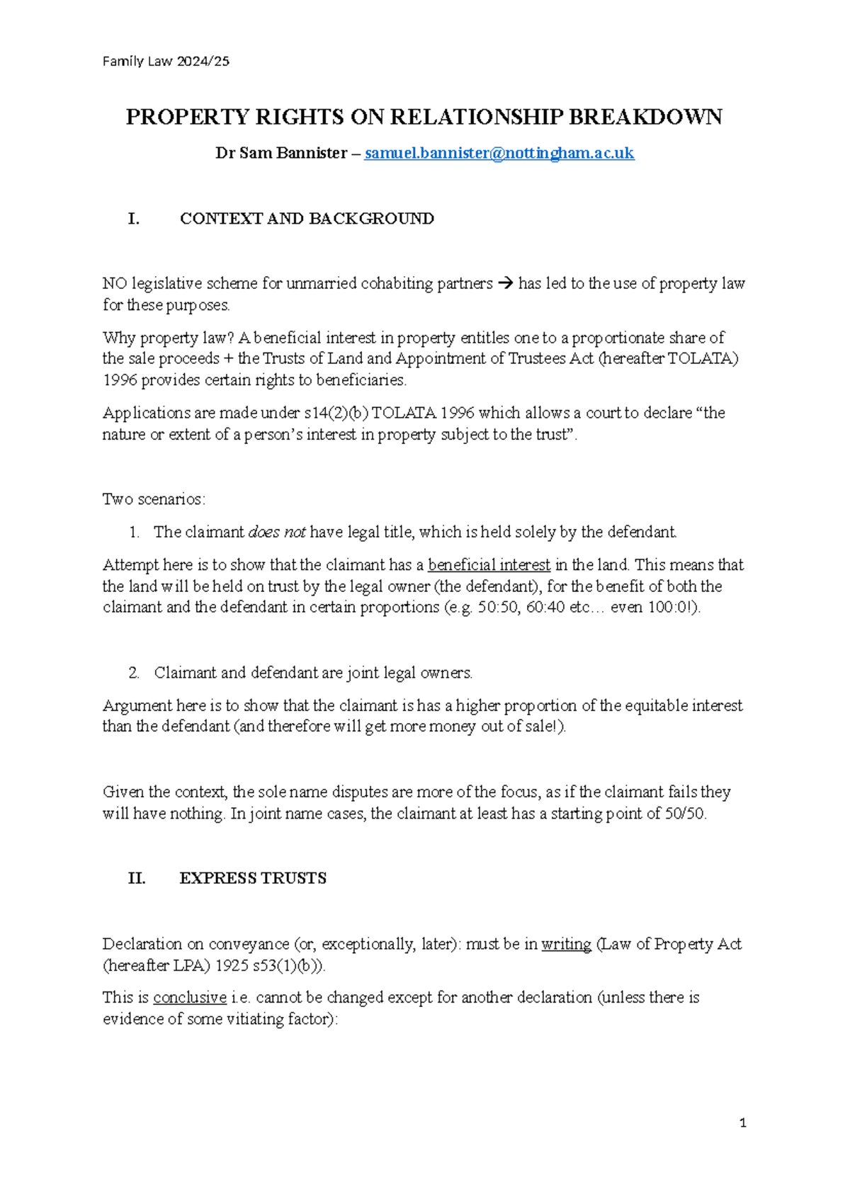 Property Rights on Relationship Breakdown - PROPERTY RIGHTS ON ...