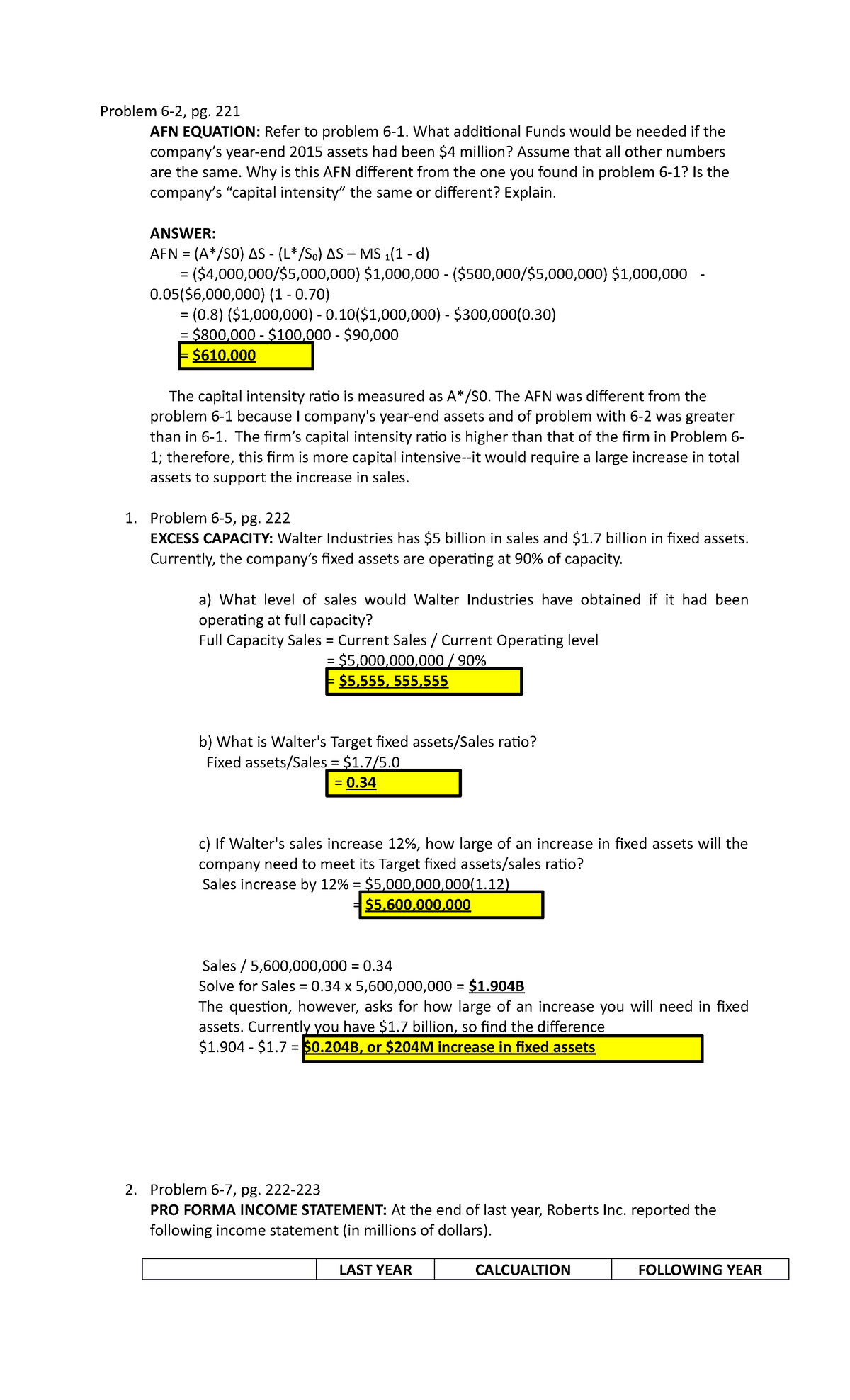 Financial Management Case Problem 6 2 Pg 221 AFN EQUATION Refer To