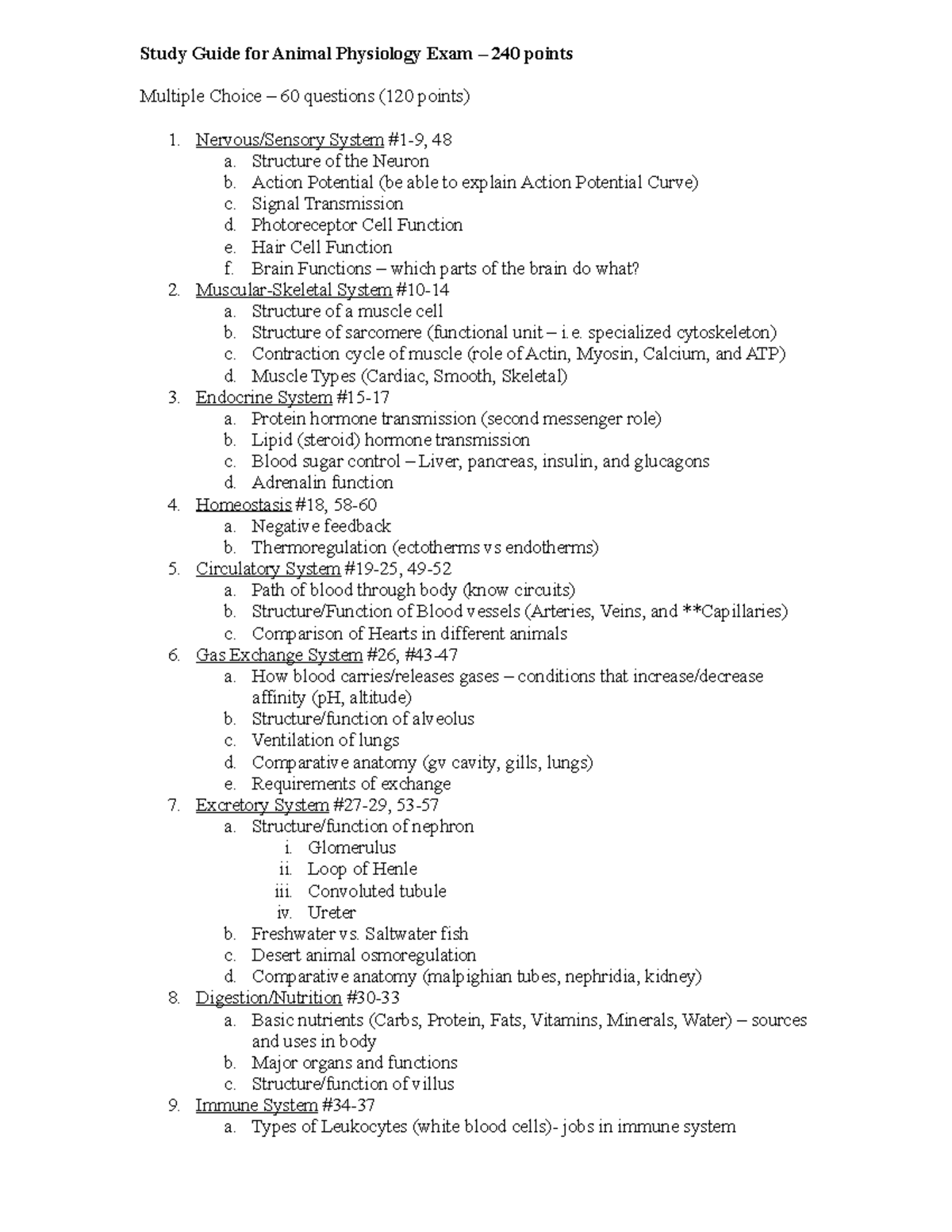 Study guide for animal physiology exam - Study Guide for Animal ...