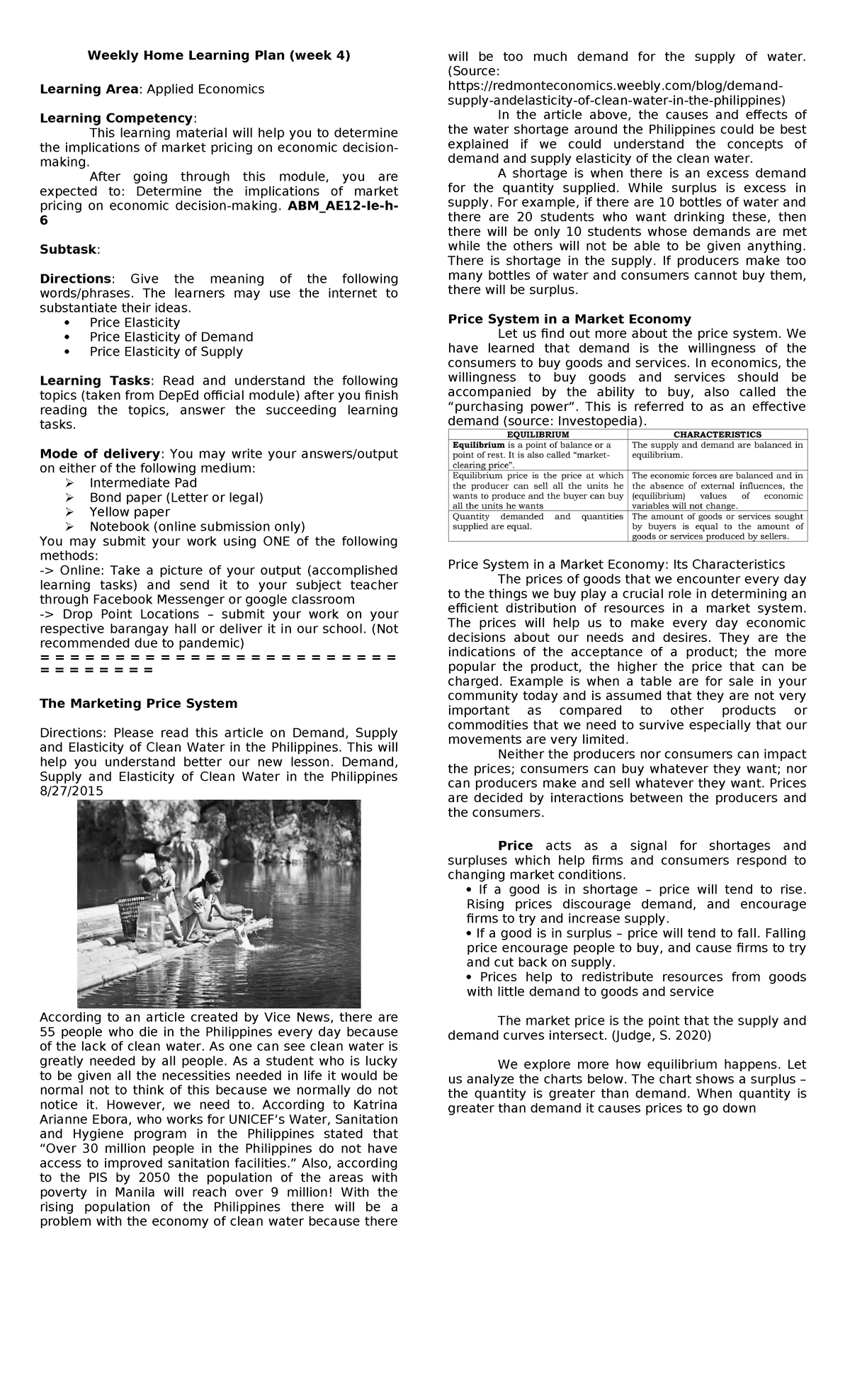 Wk-4-Applied-Eco G12 Module LAS and WHLP - Weekly Home Learning Plan (week 4) Learning Area ...
