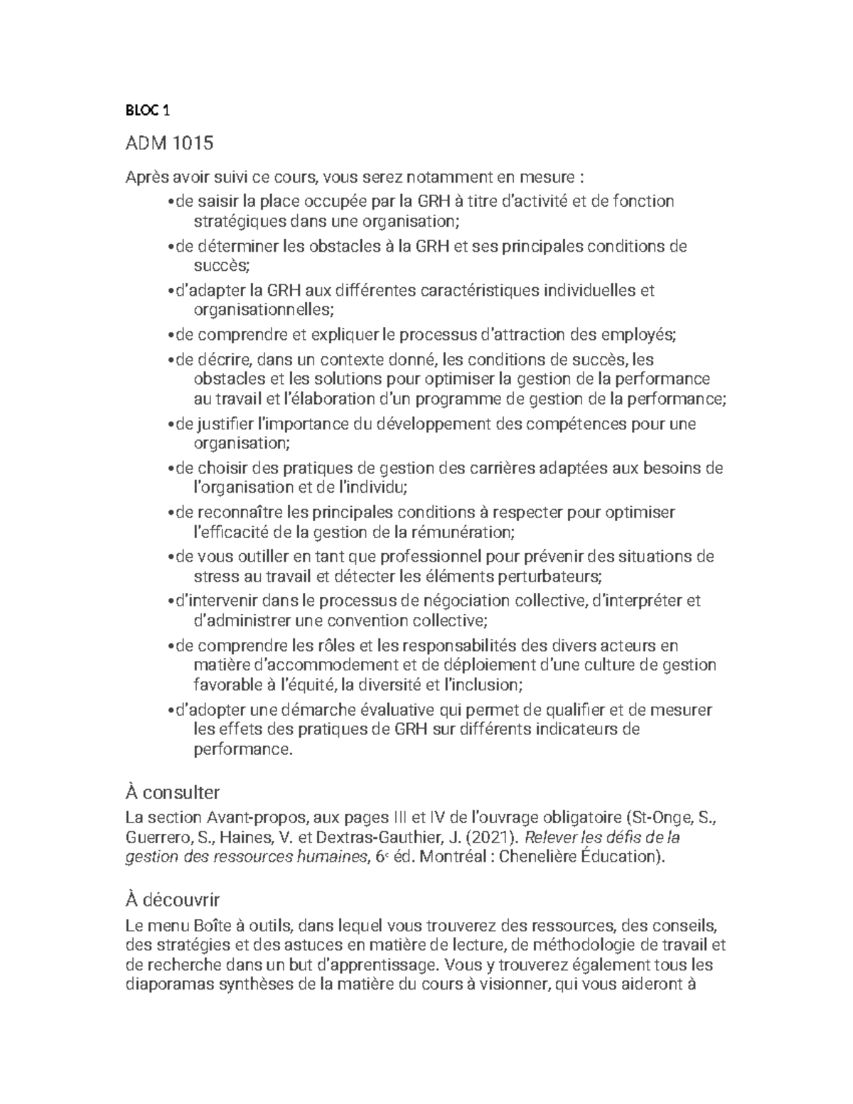 Note de cours - BLOC 1 ADM 1015 Après avoir suivi ce cours, vous serez ...