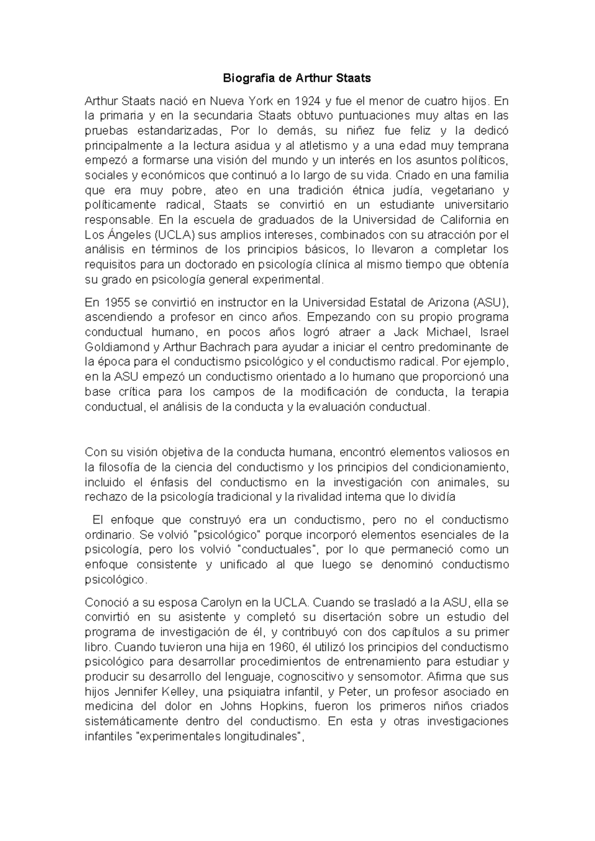 Biografia de Arthur Staats - Biografia de Arthur Staats Arthur Staats ...