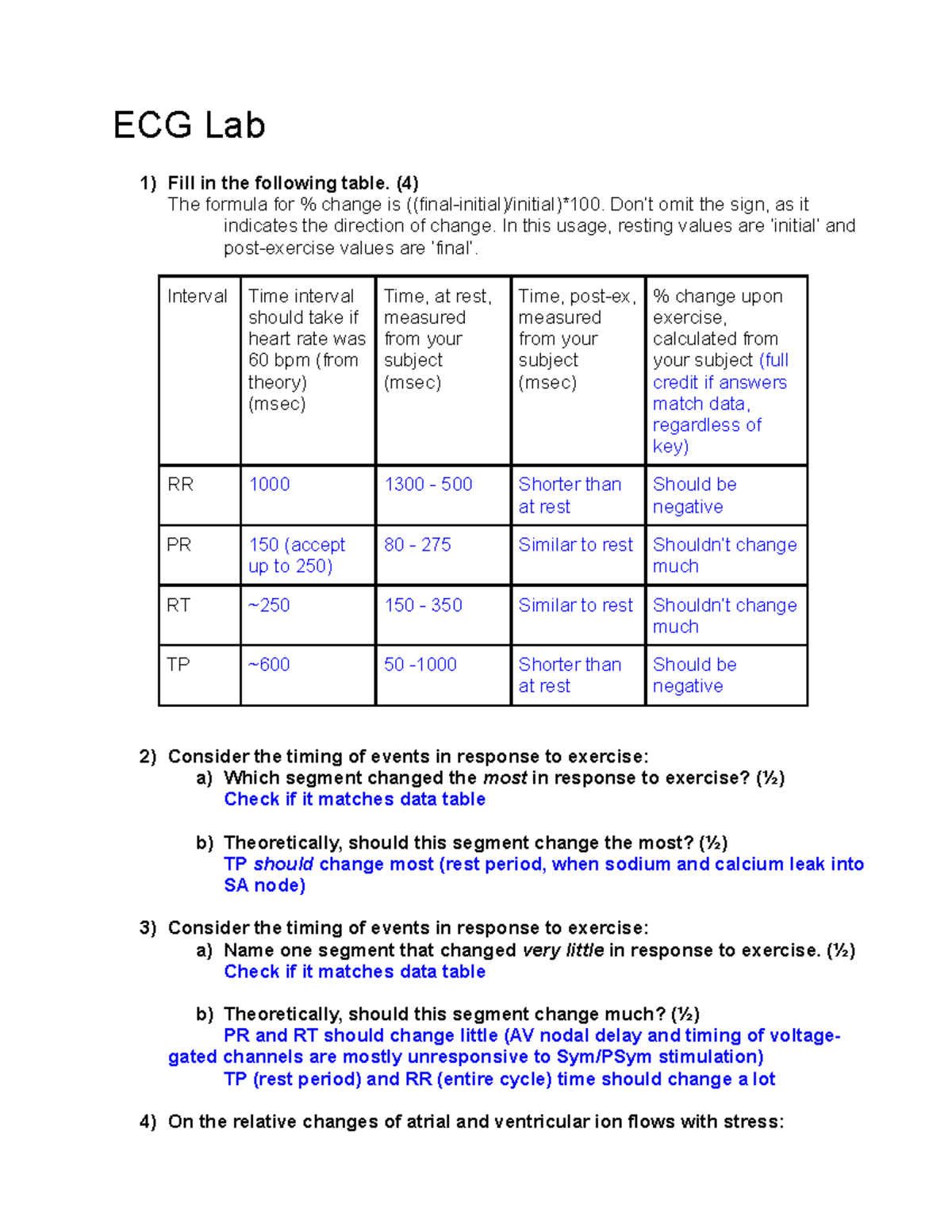 Ecglabkey - Lab - ECG Lab Fill in the following table. (4) The formula ...