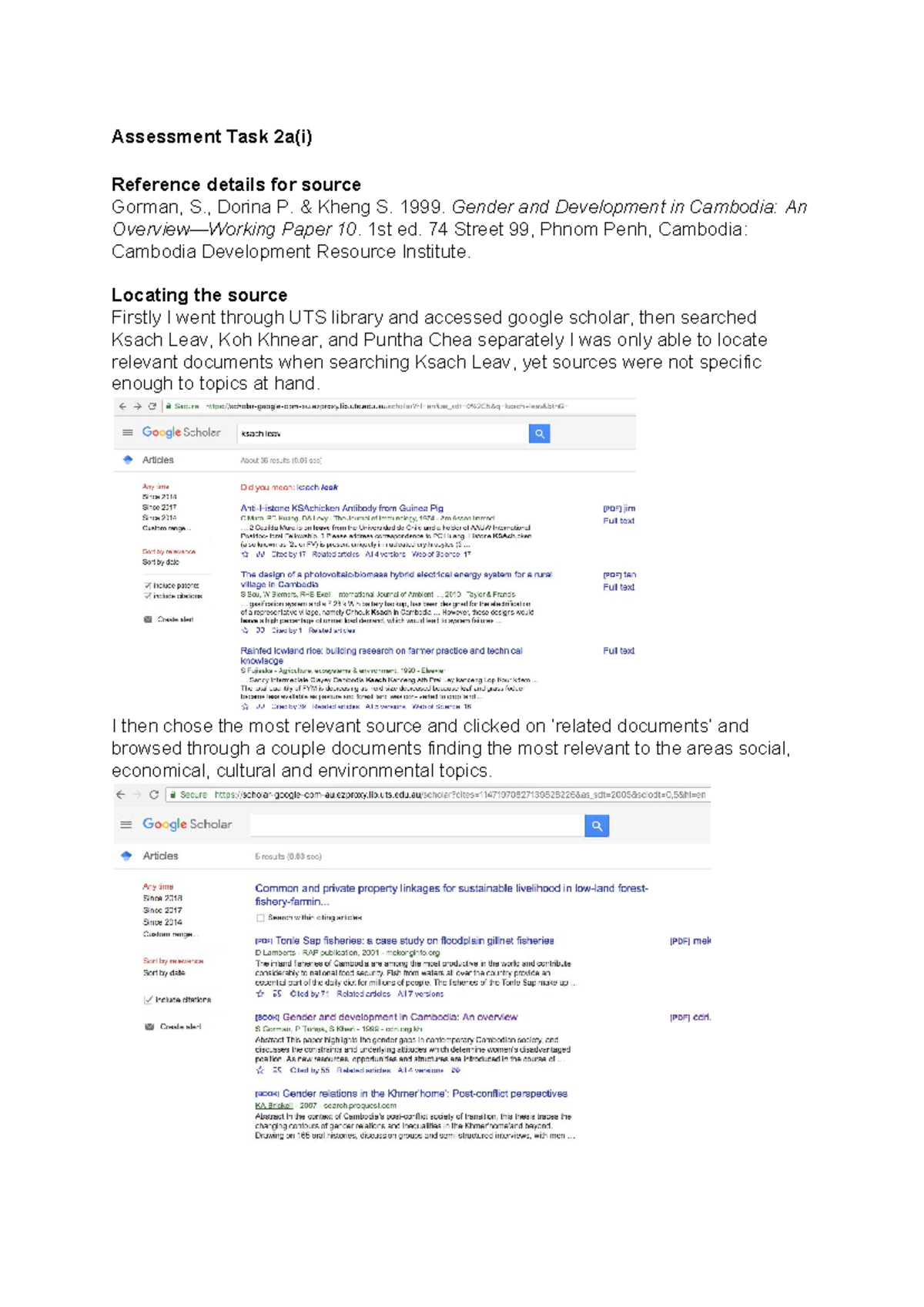 2a(i) & 2b - Assessment Task 2a(i) - Assessment Task 2a(i) Reference ...