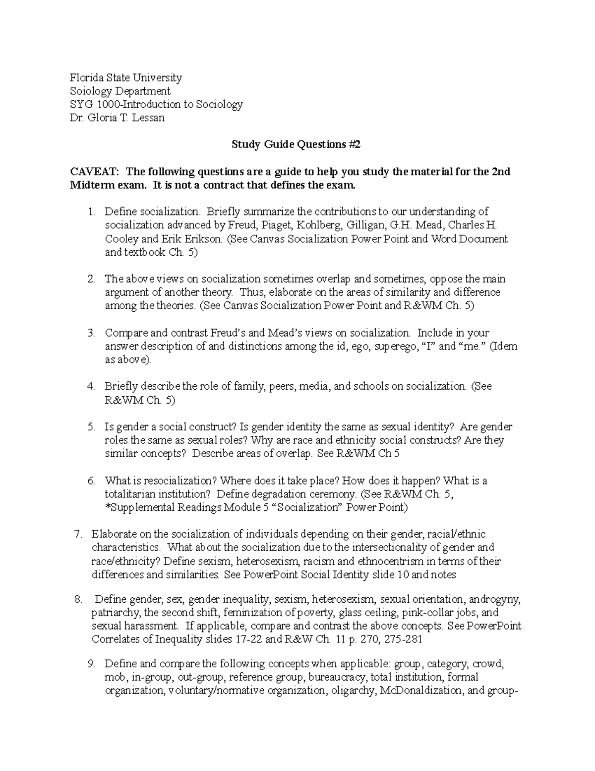 S23SYG1000. sg#2 - Study Guide for SYG - Florida State University ...