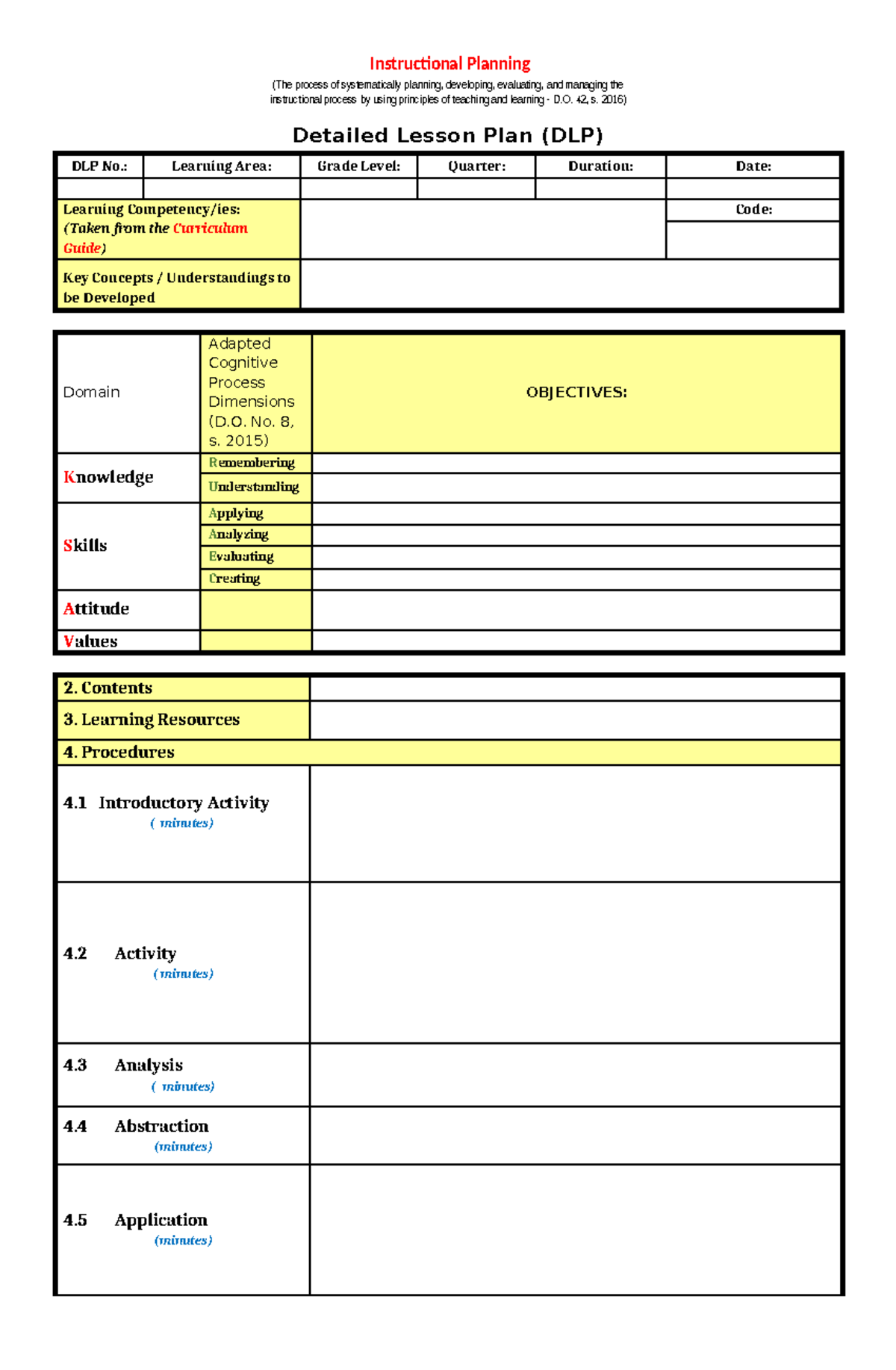 Blank-DLP - About the DLP - Instructional Planning (The process of ...