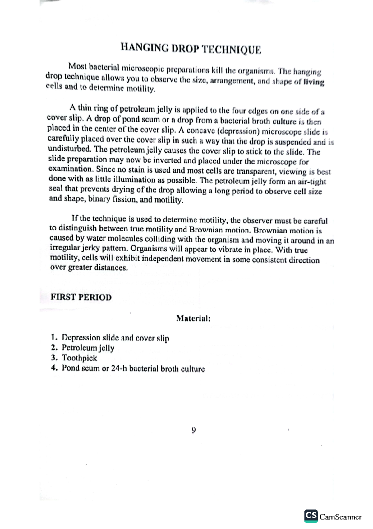 Hanging Drop Technique- Biology Lecture Notes - bs biology - CamScanner ...