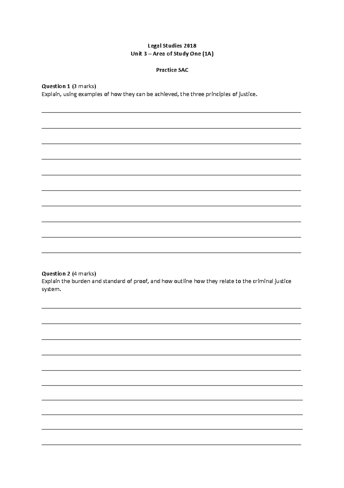 Unit 3 Area of Study 1(a) Practice SAC - Legal Studies 2018 Unit 3 ...