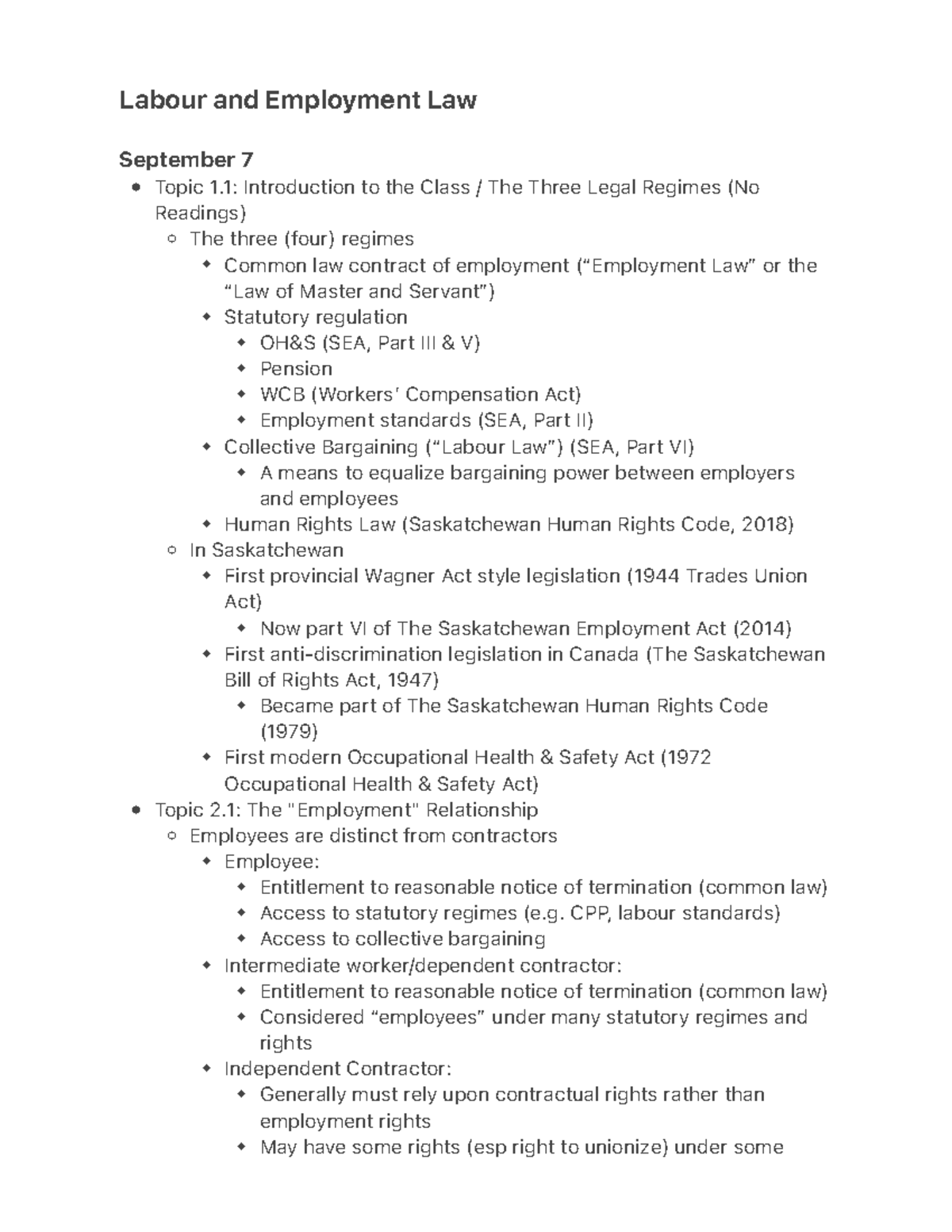 Labour and Employment Law Notes - Labour - Studocu