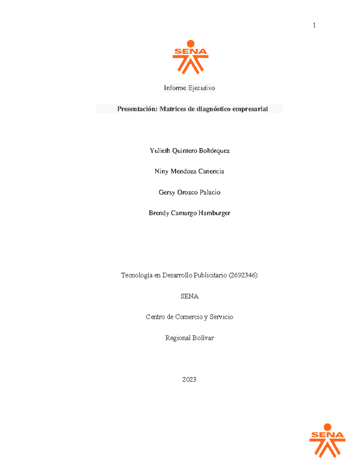 Matrices De Diagnostico Informe Ejecutivo Presentación Matrices De