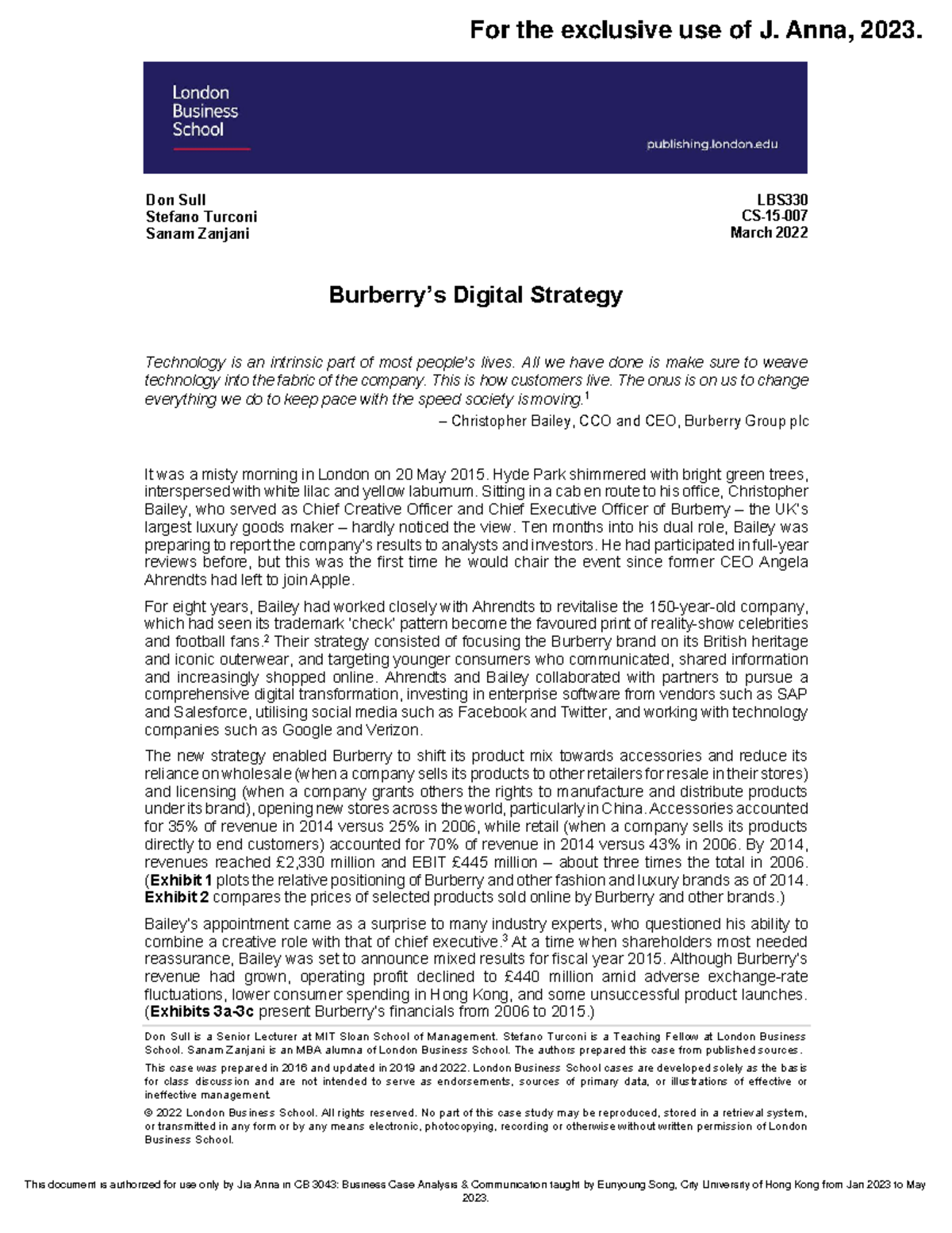 Burberry's Digital Strategy - Don Sull is a Senior Lecturer at MIT ...