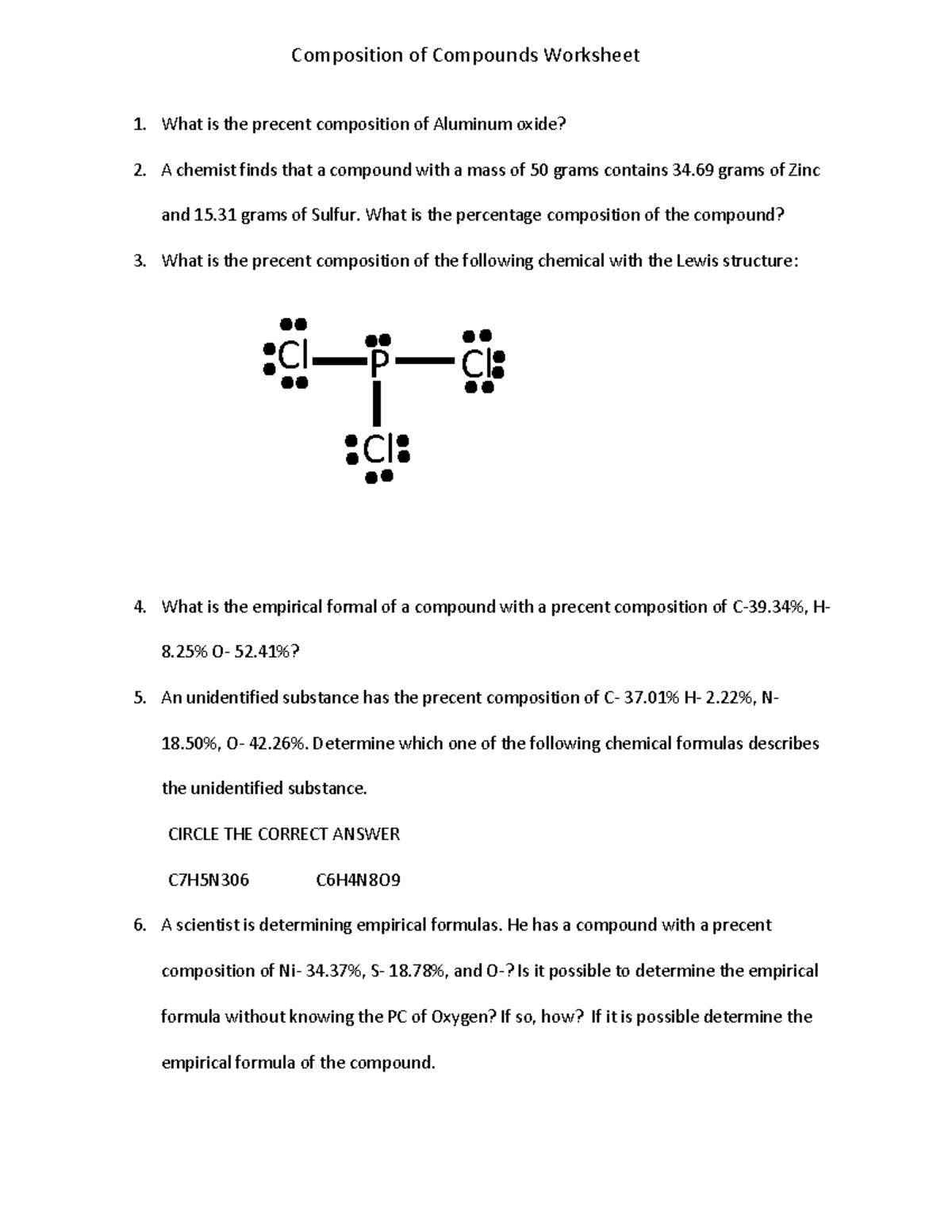 Chem- gr11 CPT pt2 (worksheet for compostion of compounds) - What is ...