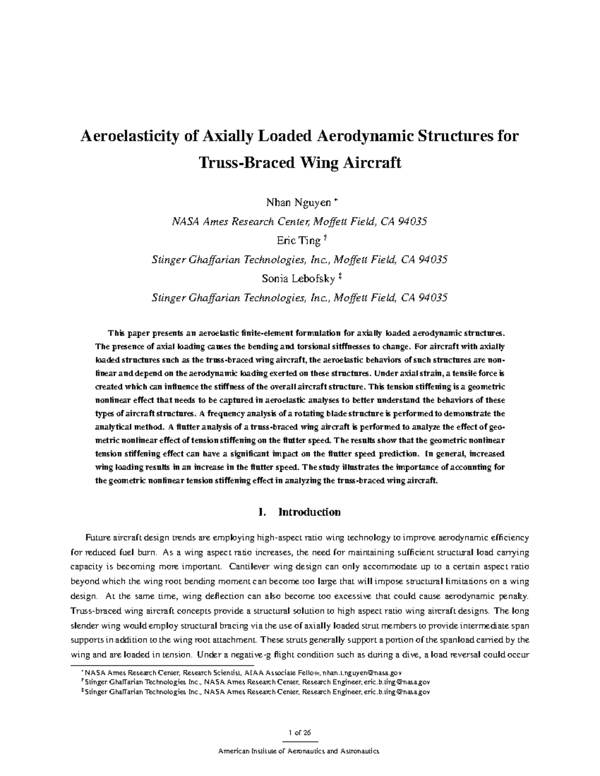 Aeroelasticity of Axially Loaded Aerodynamic Structures for Truss ...