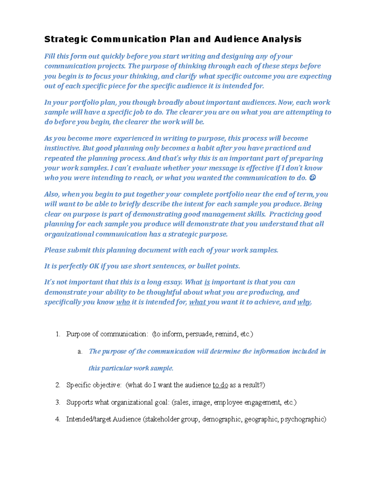 Audience Analysis and Plan F2020 - Strategic Communication Plan and ...