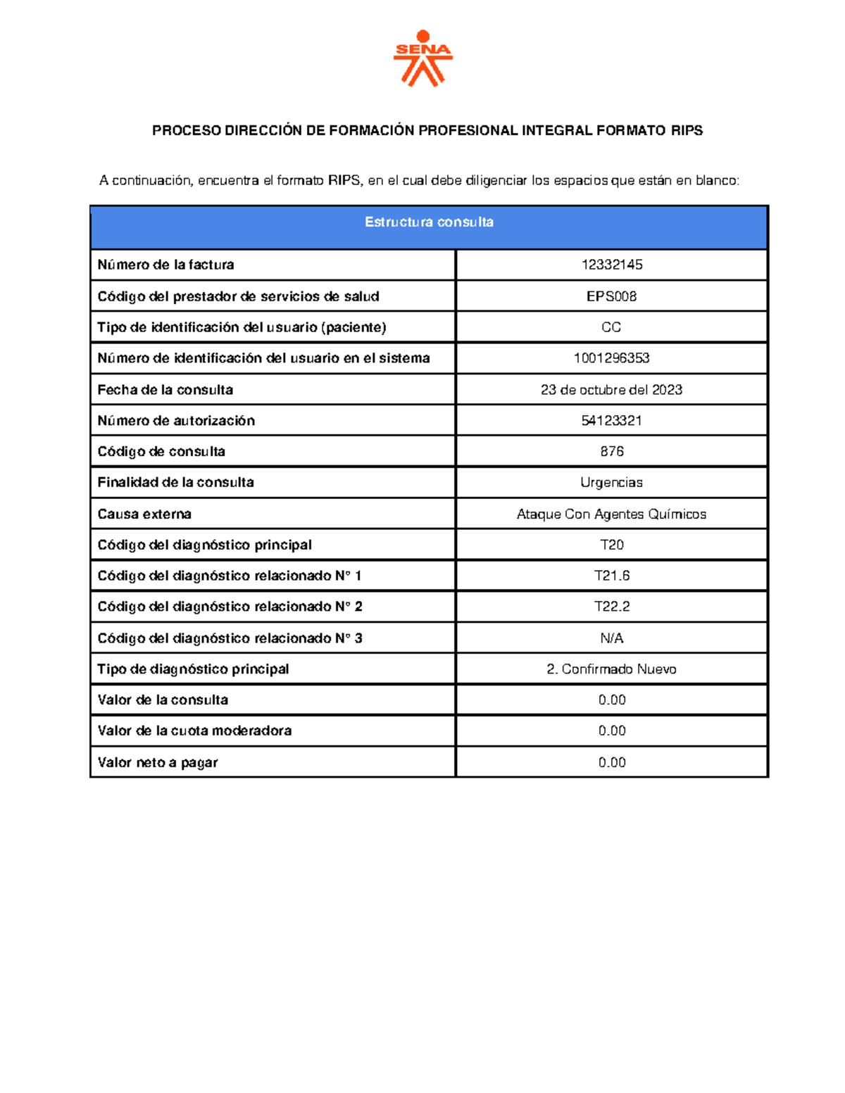 Formato RIPS - PROCESO DIRECCIÓN DE FORMACIÓN PROFESIONAL INTEGRAL ...
